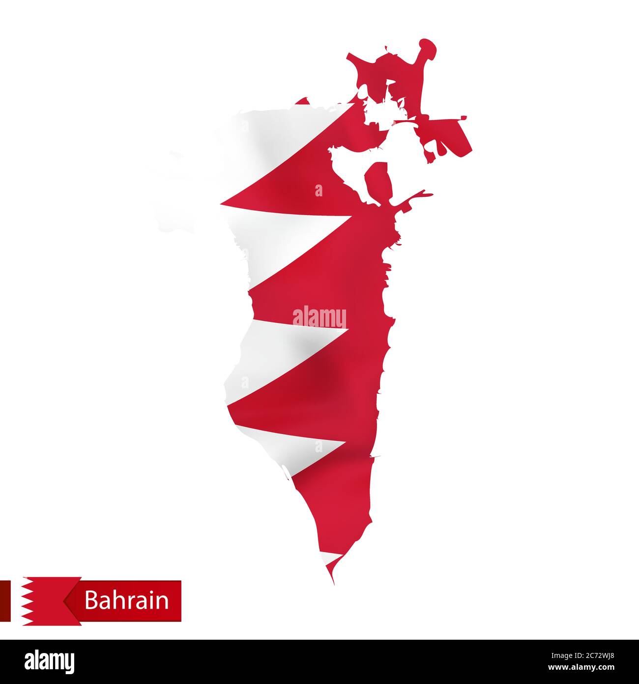 Bahrain map with waving flag of country. Vector illustration Stock ...