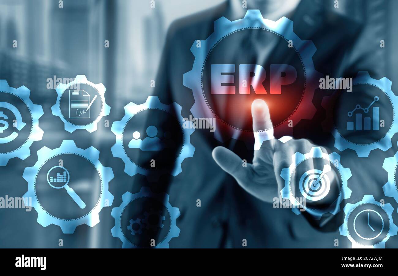 Enterprise Resource Planning ERP Blue Background Stock Photo - Alamy