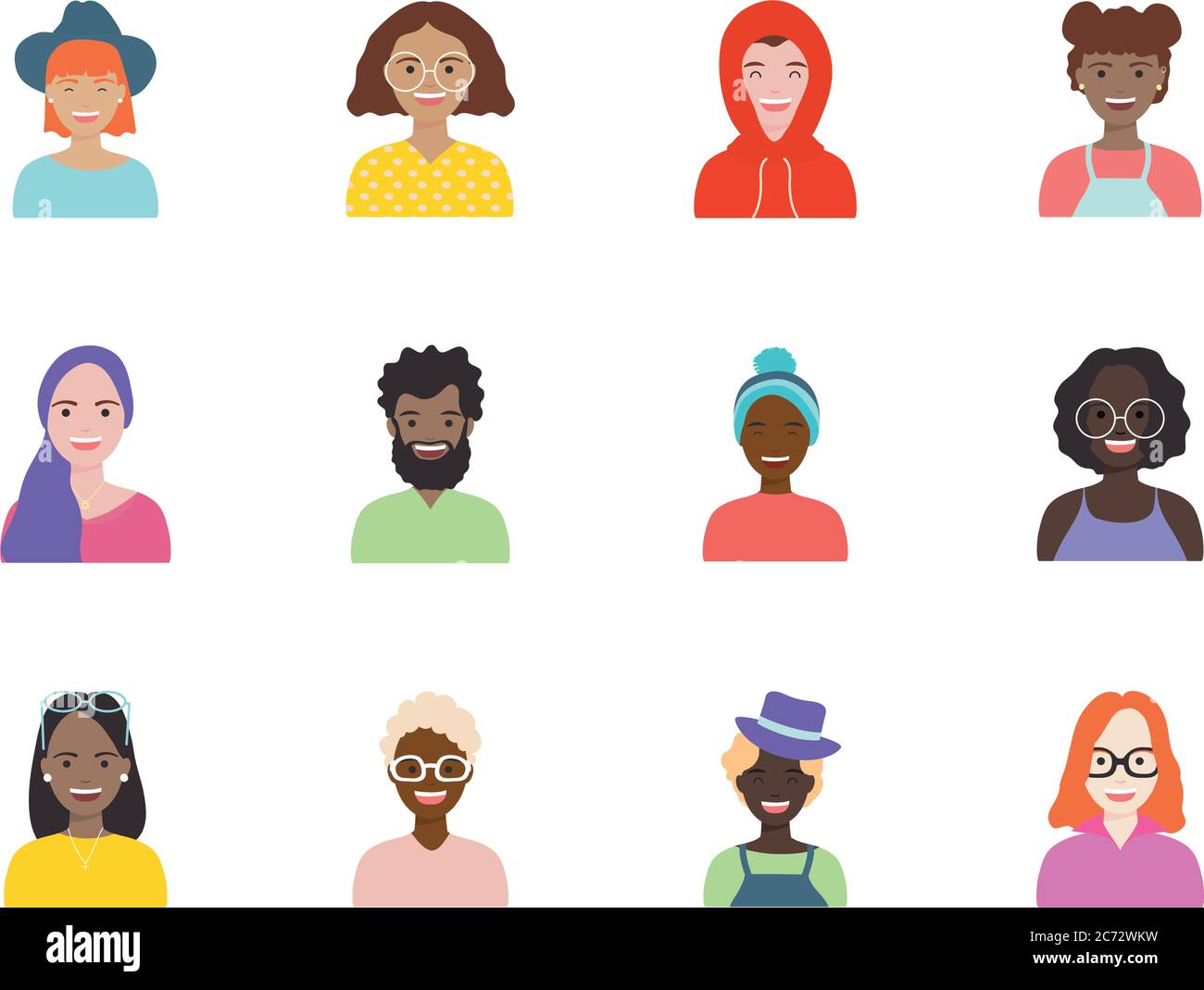 afro women and diversity people icon set over white background, flat ...