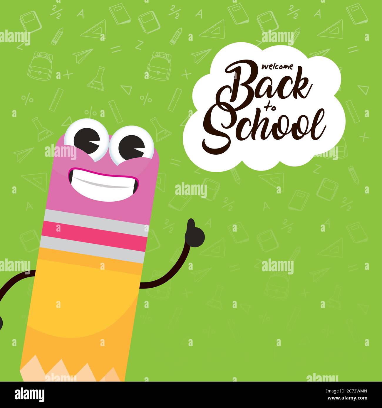 back to school poster with pencil kawaii character vector illustration ...