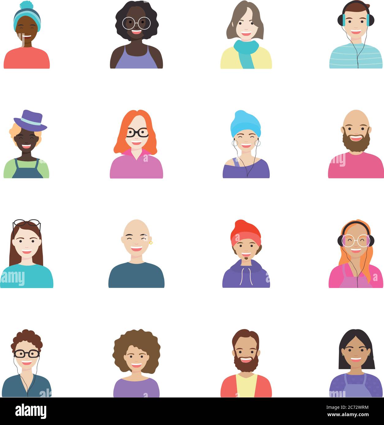 young diversity people icon set over white background, flat style, vector illustration Stock ...