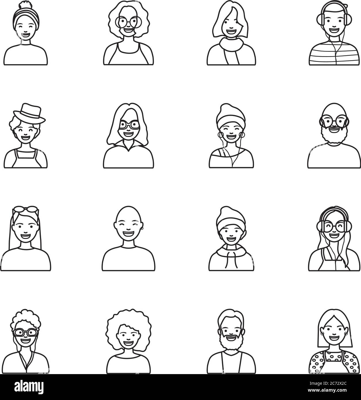 young diversity people icon set over white background, line style, vector illustration Stock ...