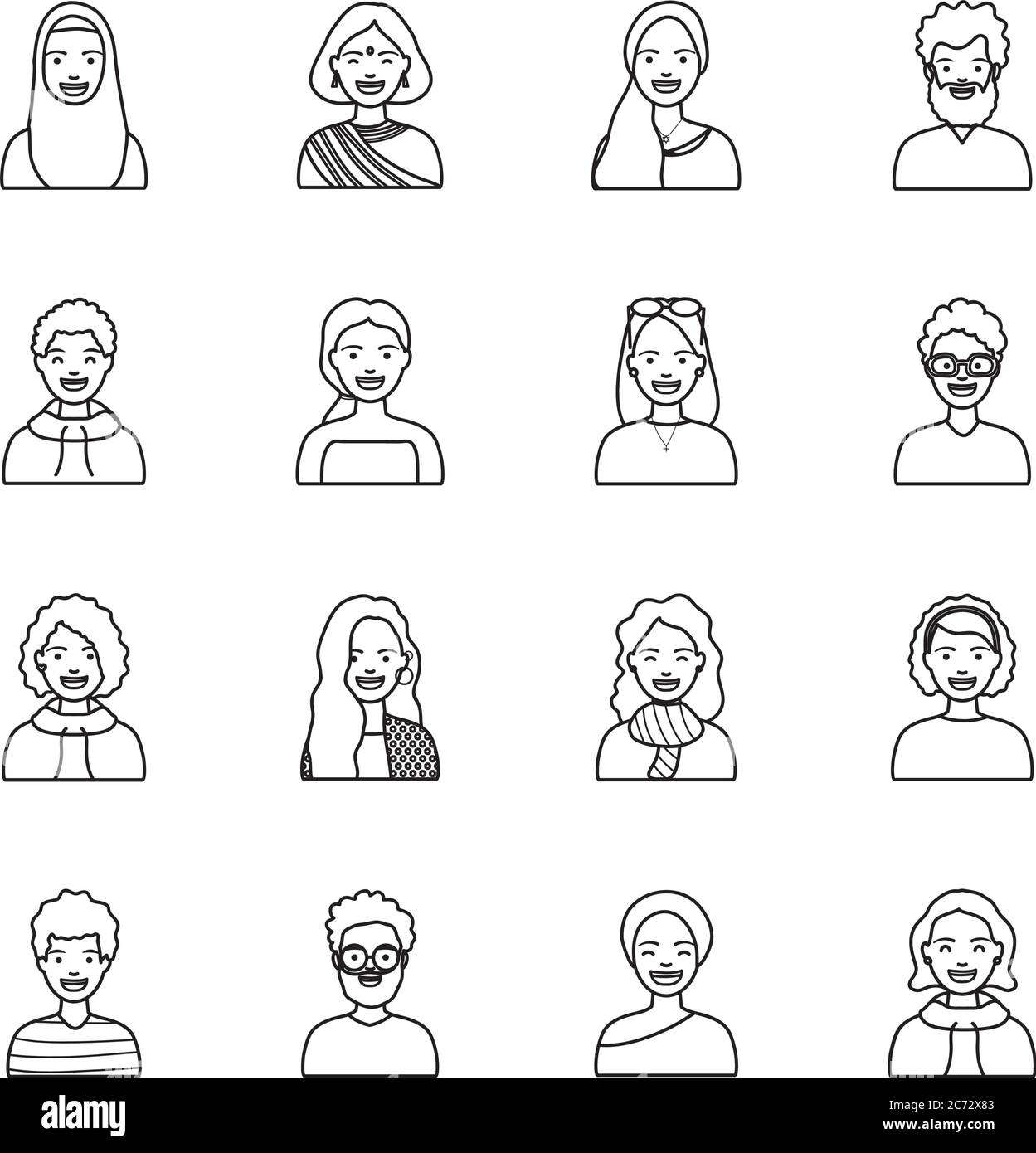 diversity people icon set over white background, flat style, vector ...
