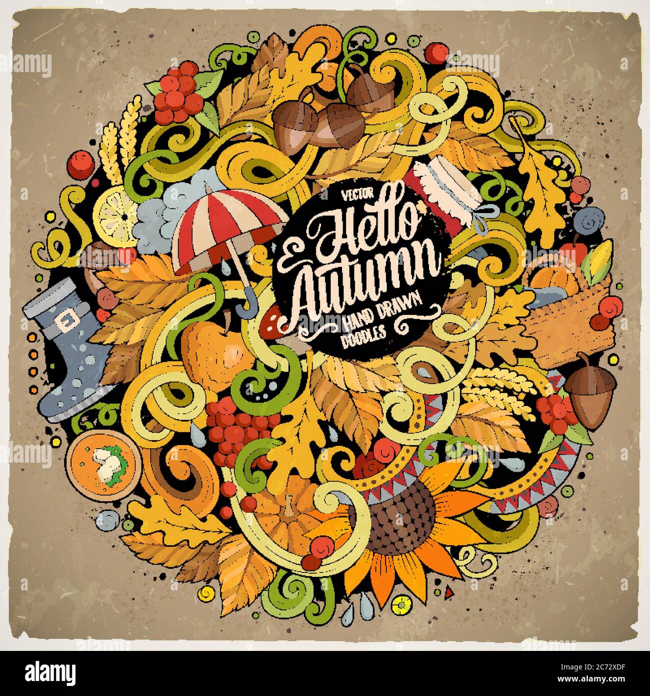 Cartoon cute doodles hand drawn autumn illustration Stock Vector Image ...