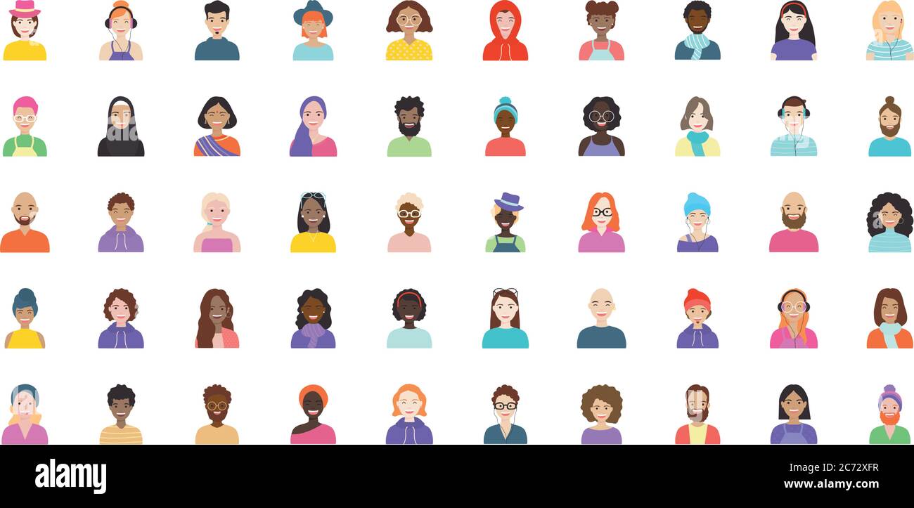 diversity people icon set over white background, flat style, vector ...