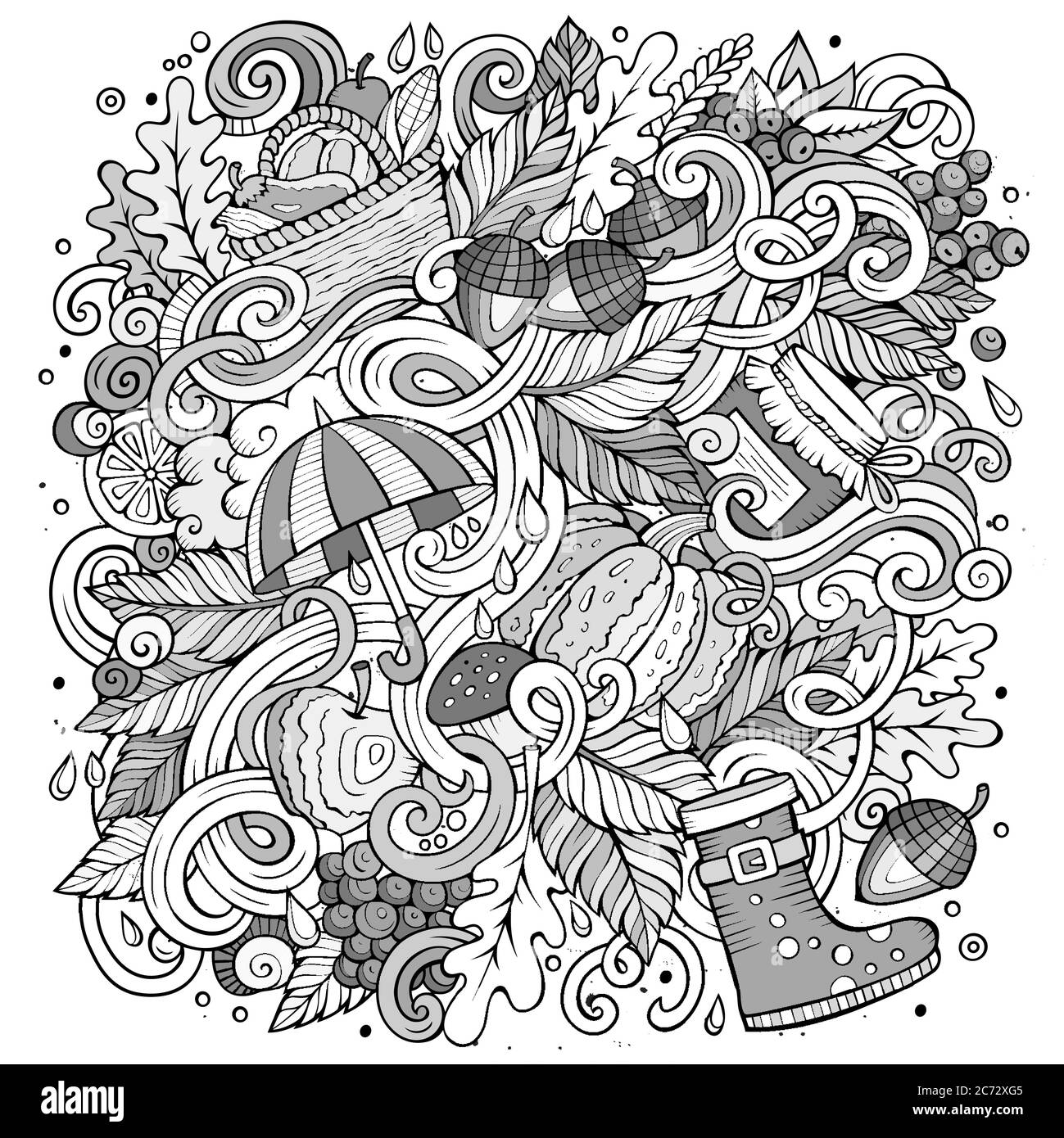Cartoon cute doodles hand drawn autumn illustration Stock Vector Image ...