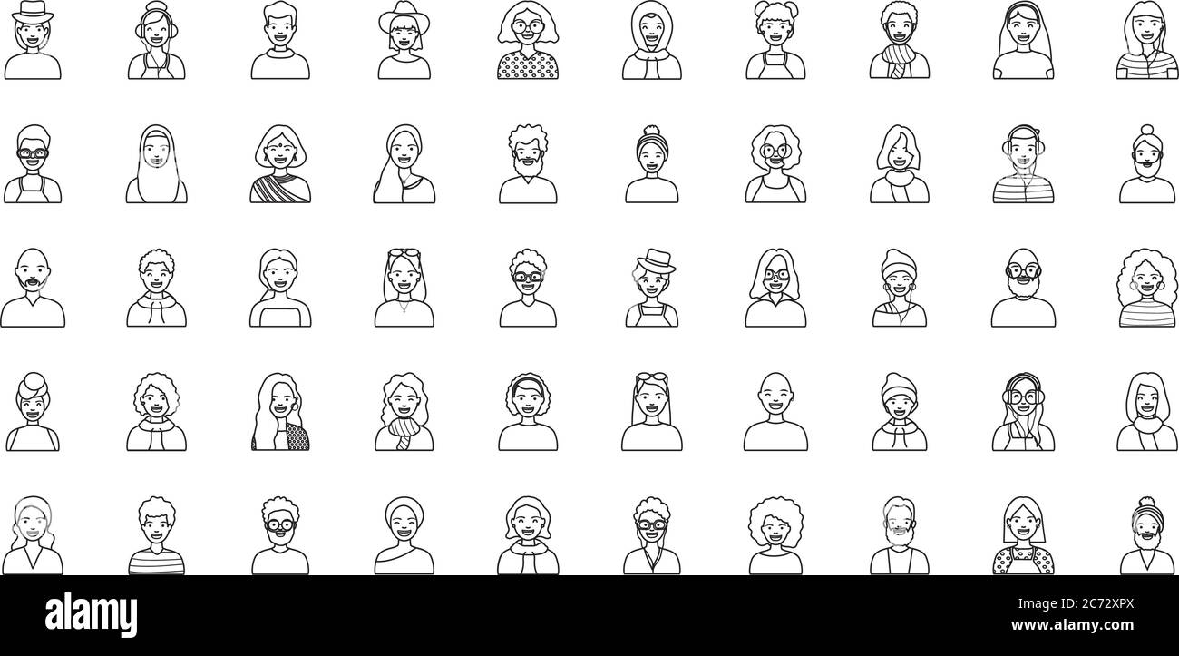 diversity people icon set over white background, flat style, vector ...
