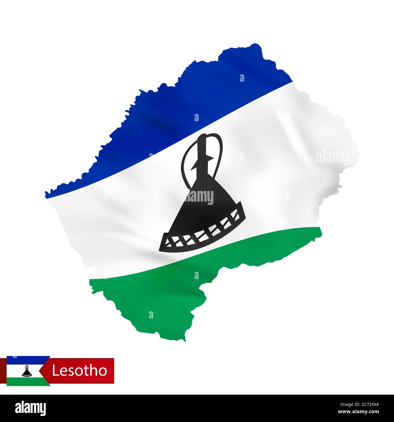 Lesotho map with waving flag of country. Vector illustration Stock ...