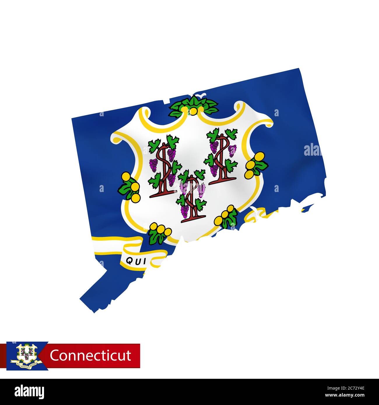Connecticut state map with waving flag of US State. Vector illustration ...