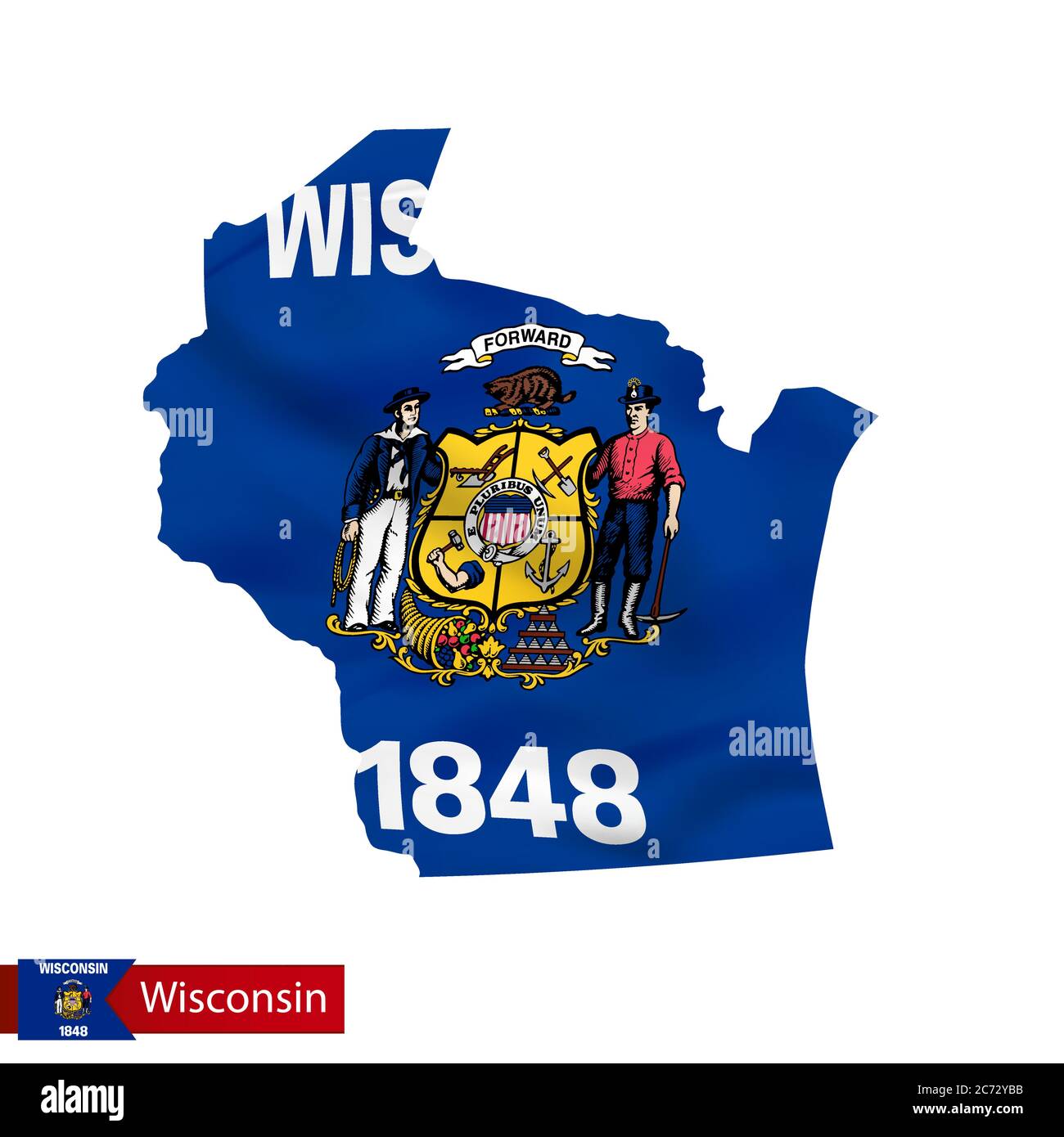 Wisconsin state map with waving flag of US State. Vector illustration ...
