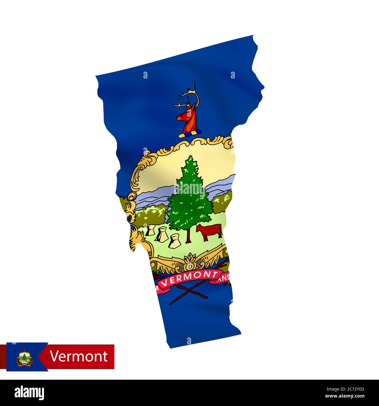 Vermont state map with waving flag of US State. Vector illustration ...