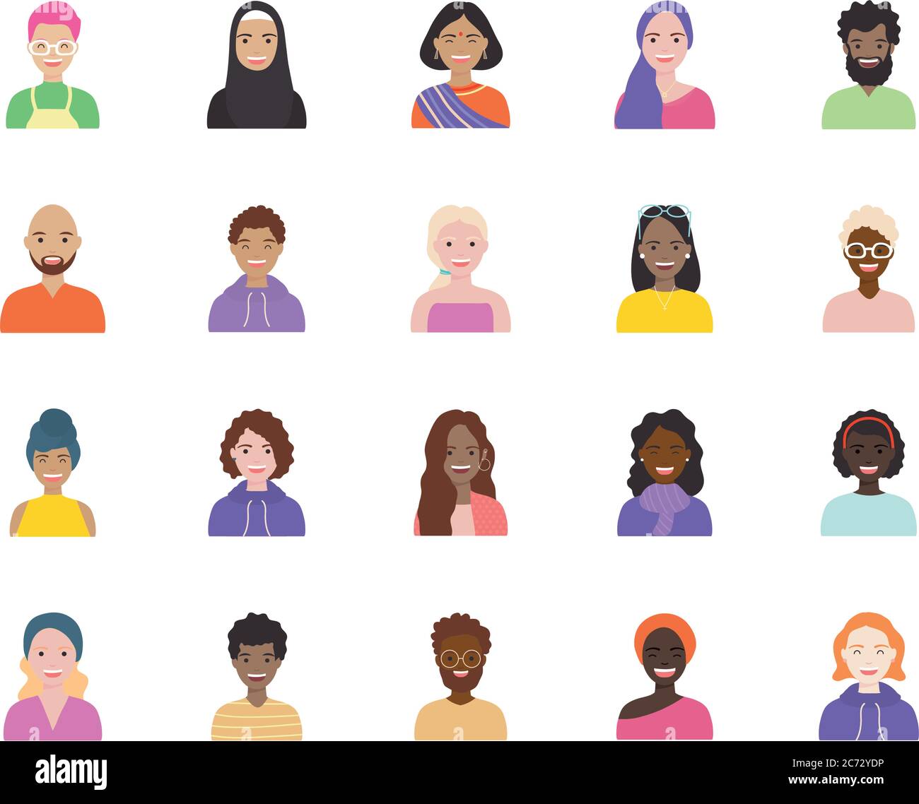 diversity people icon set over white background, flat style, vector ...