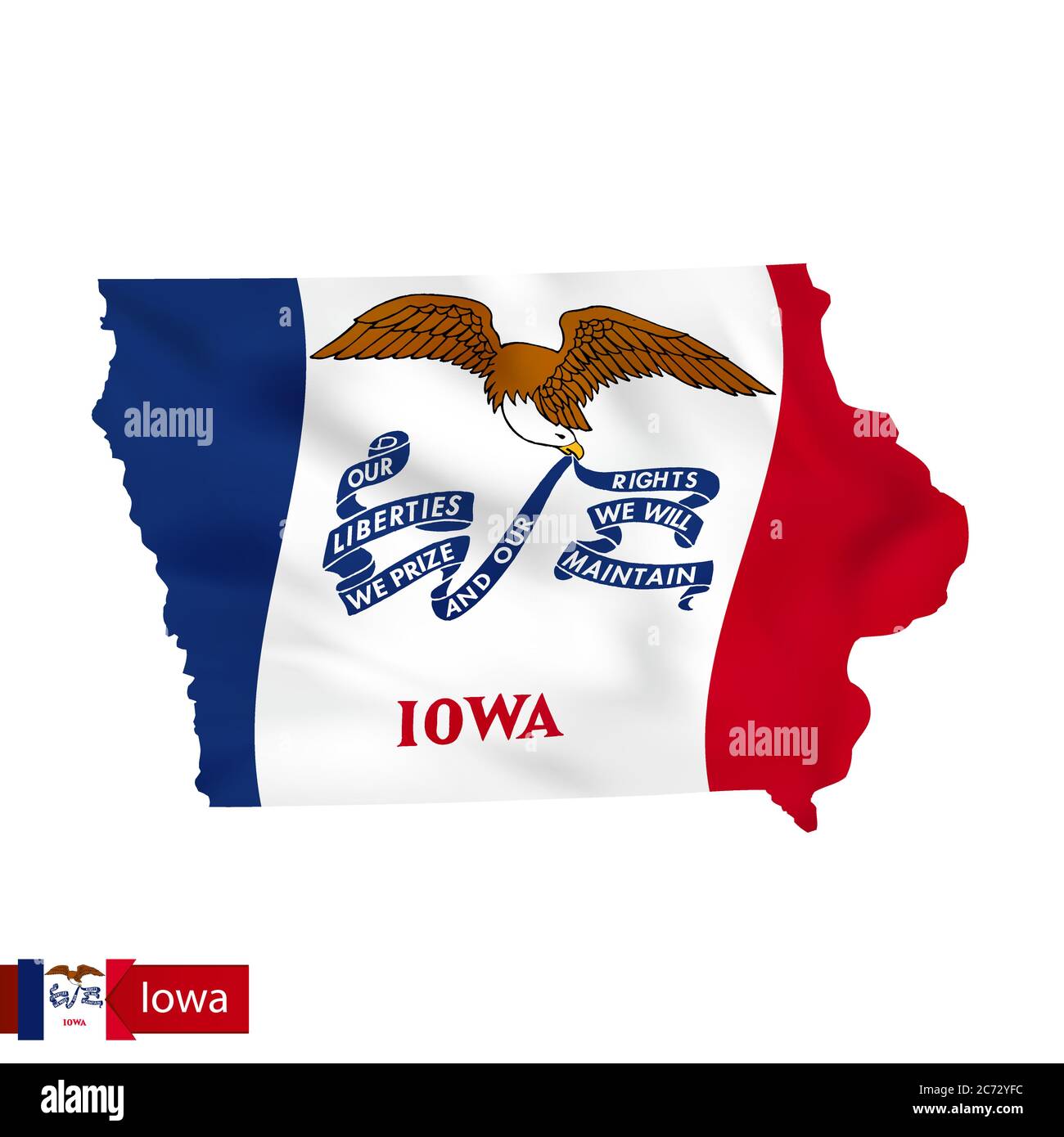 Iowa state map with waving flag of US State. Vector illustration Stock ...