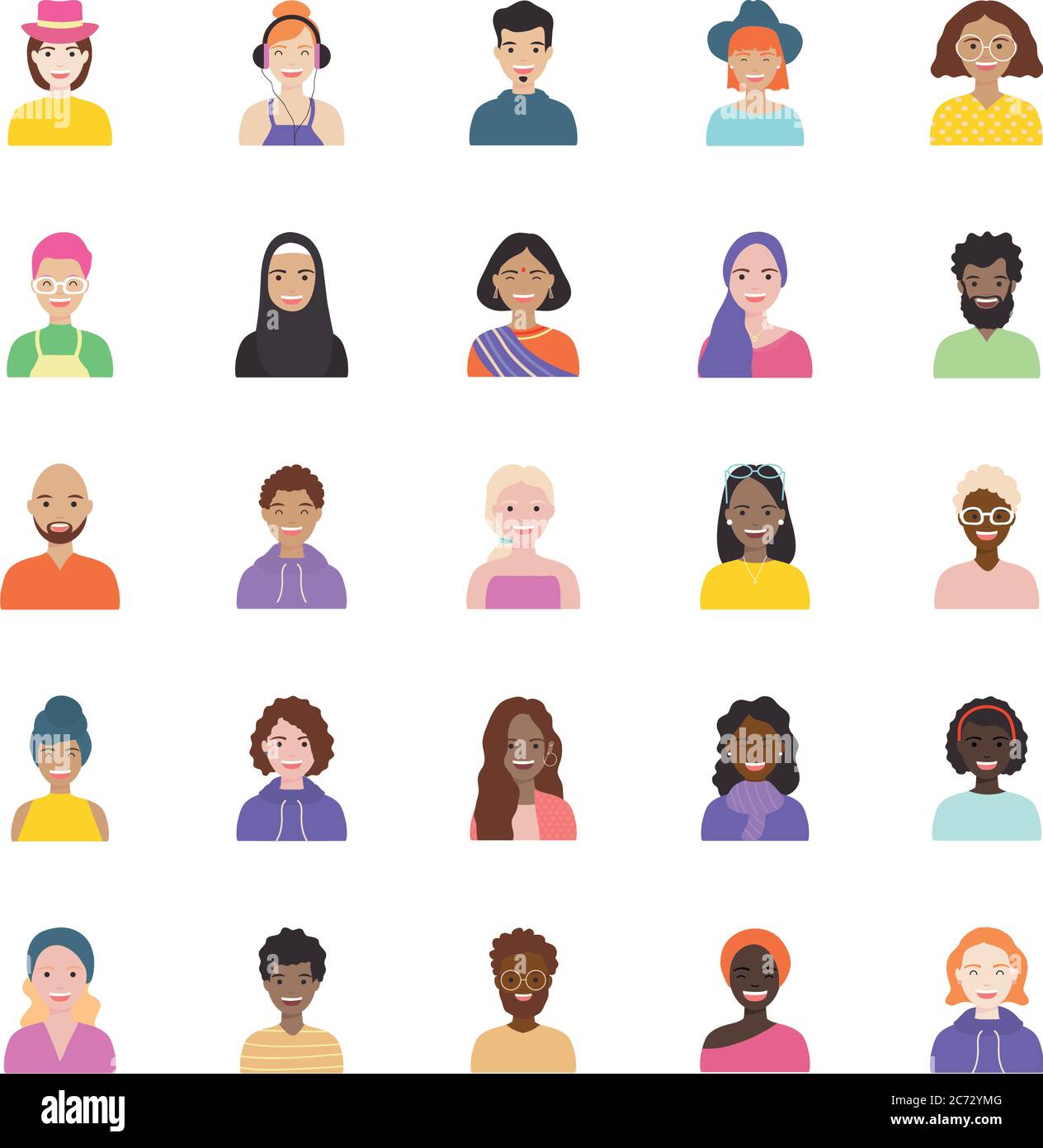 diversity people icon set over white background, flat style, vector ...