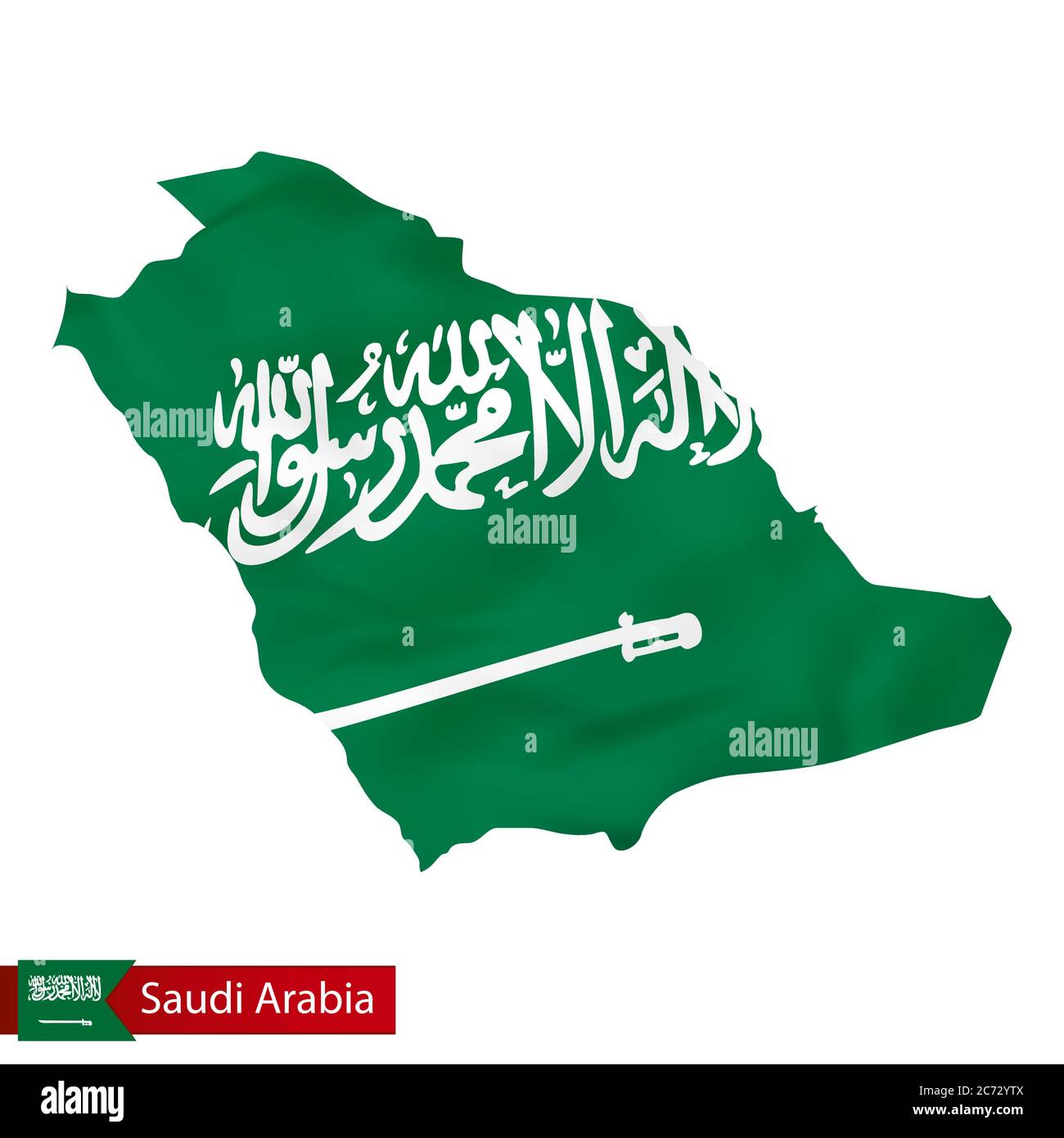Saudi Arabia map with waving flag of country. Vector illustration Stock ...