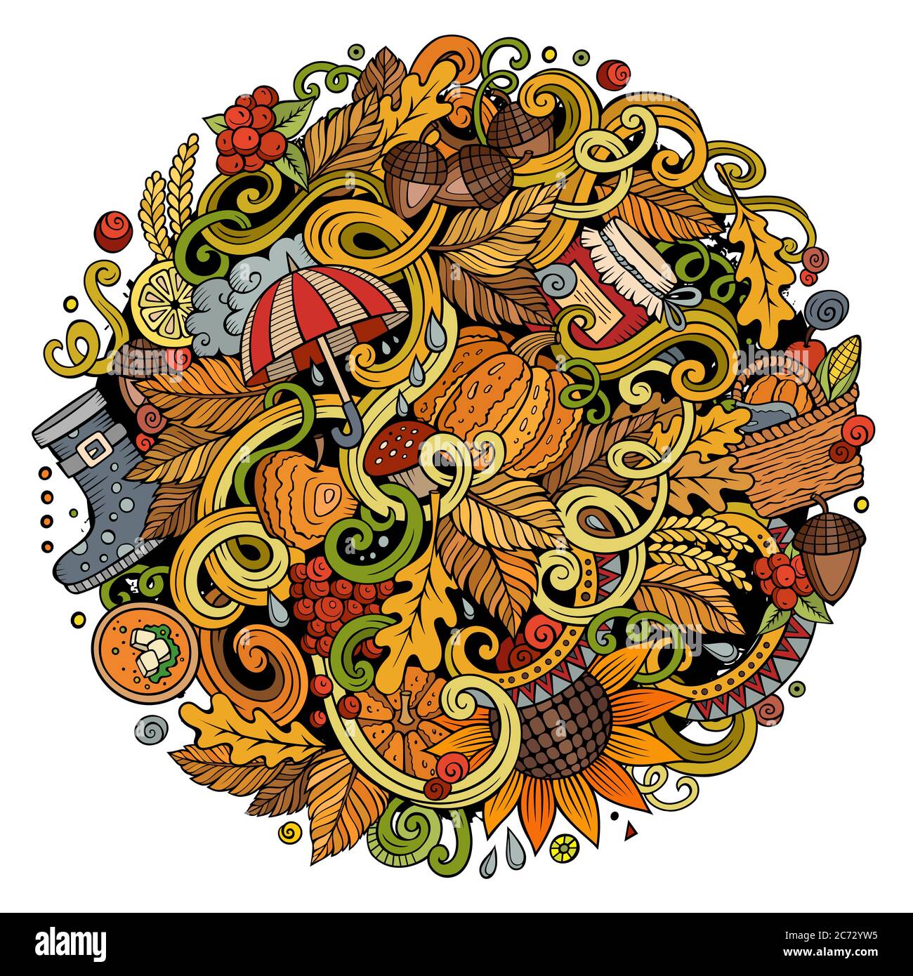 Cartoon cute doodles hand drawn autumn illustration Stock Vector Image ...