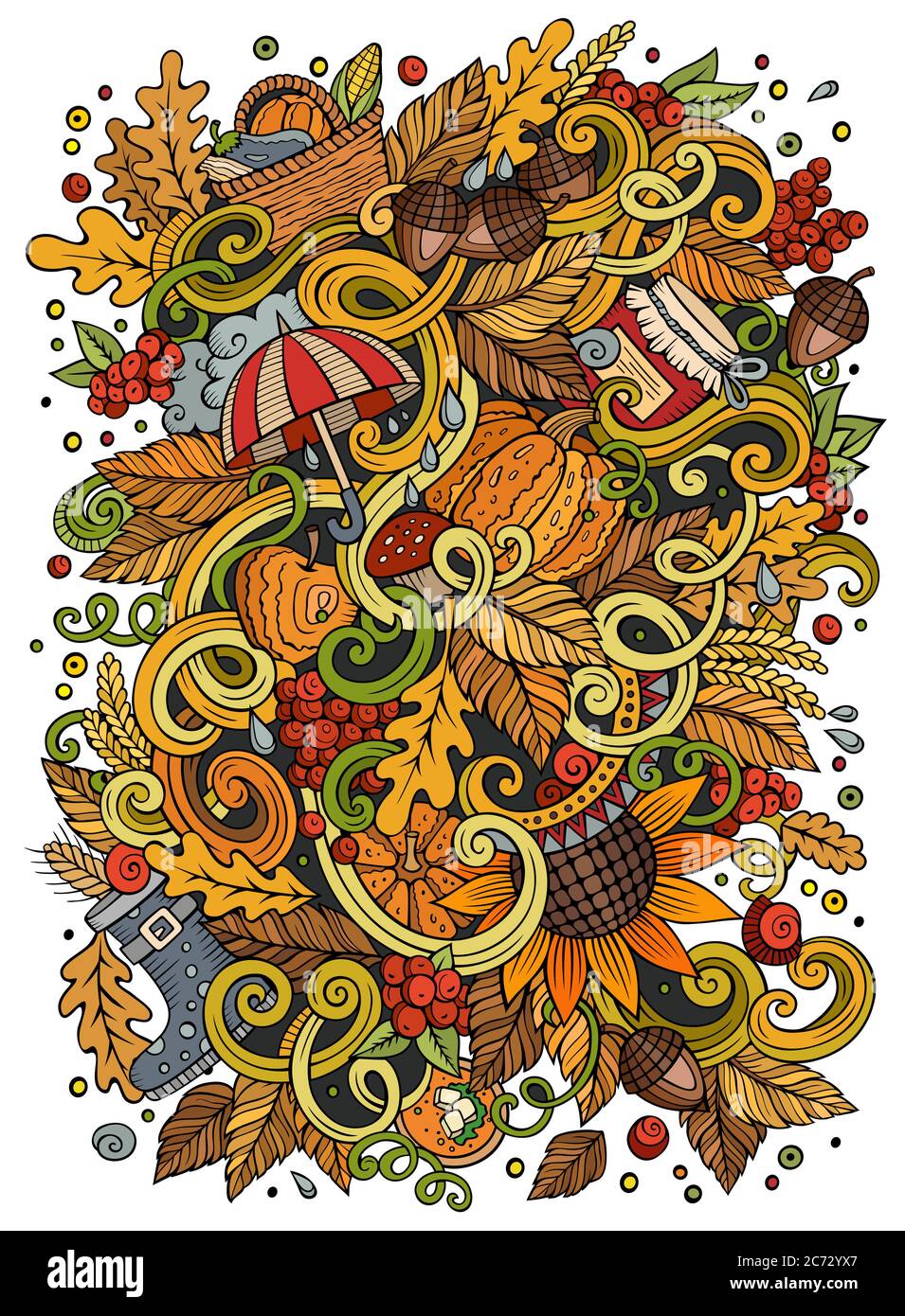 Cartoon cute doodles hand drawn autumn illustration Stock Vector Image ...