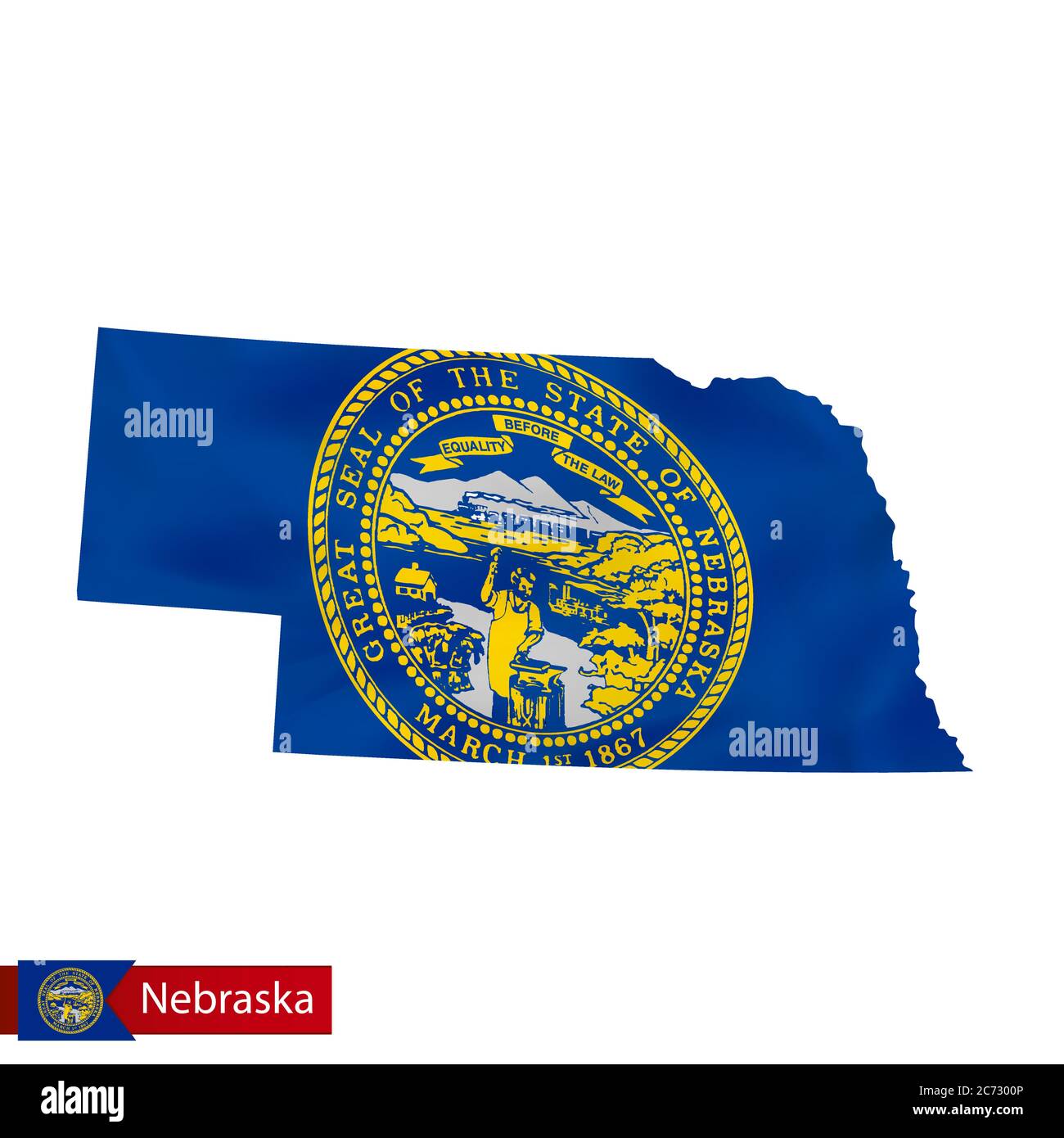 Nebraska state map with waving flag of US State. Vector illustration ...
