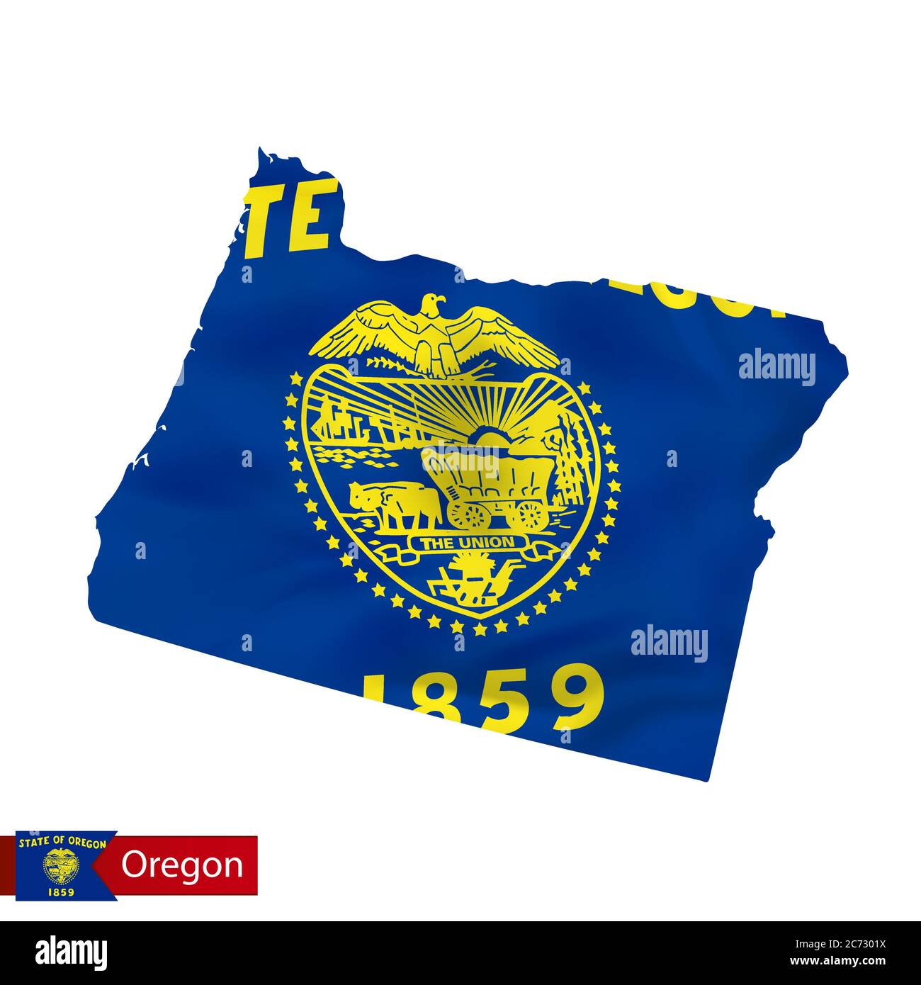 Oregon state map with waving flag of US State. Vector illustration ...
