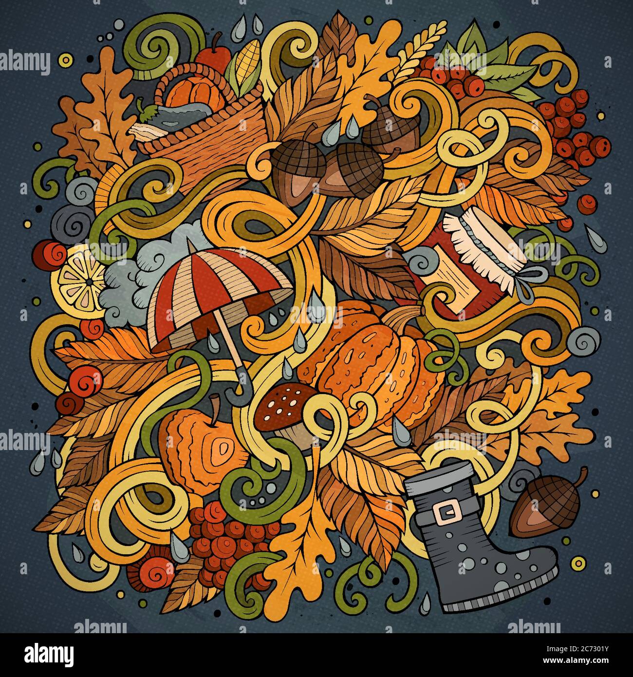 Cartoon cute doodles hand drawn autumn illustration Stock Vector Image ...