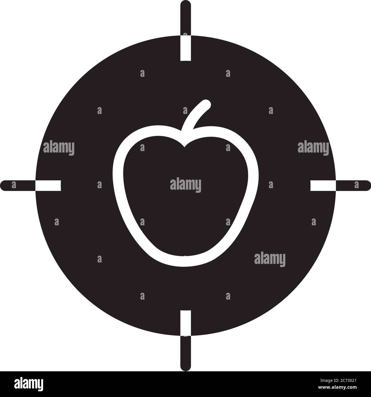 target with apple fruit icon over white background, silhouette style ...