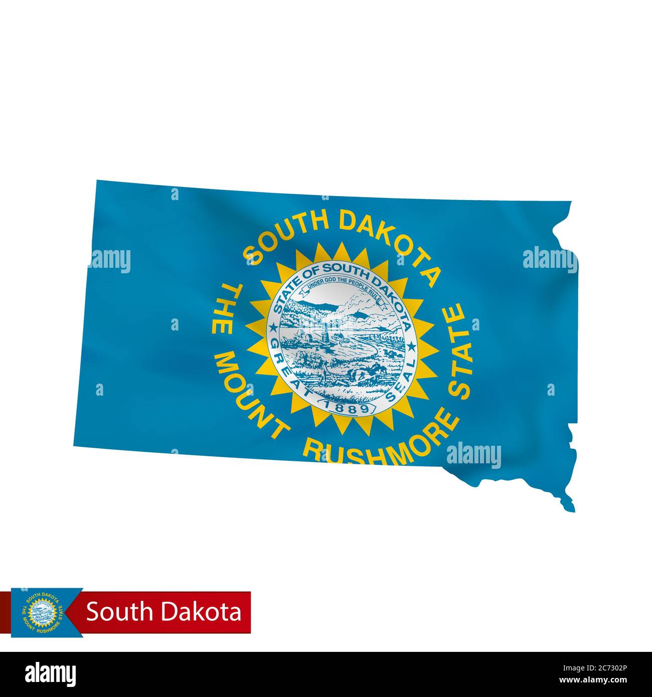 South Dakota state map with waving flag of US State. Vector ...