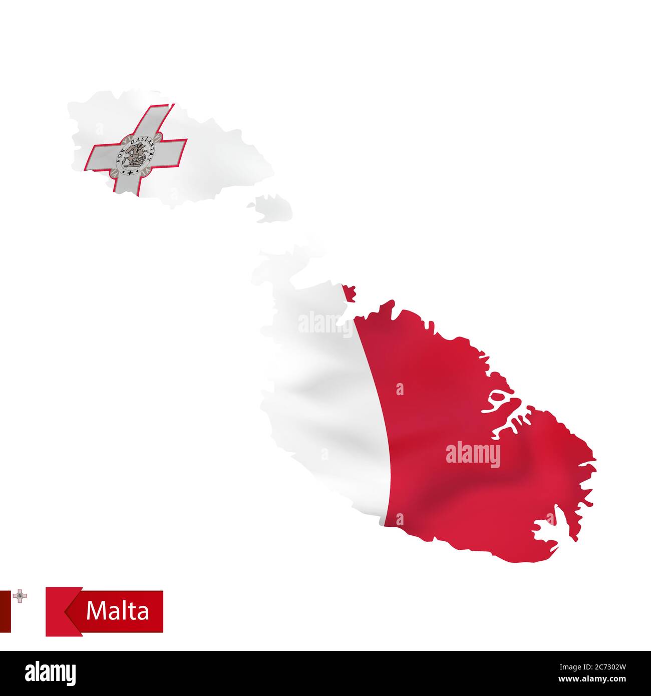 Malta Map With Waving Flag Of Malta Vector Illustration Stock Vector
