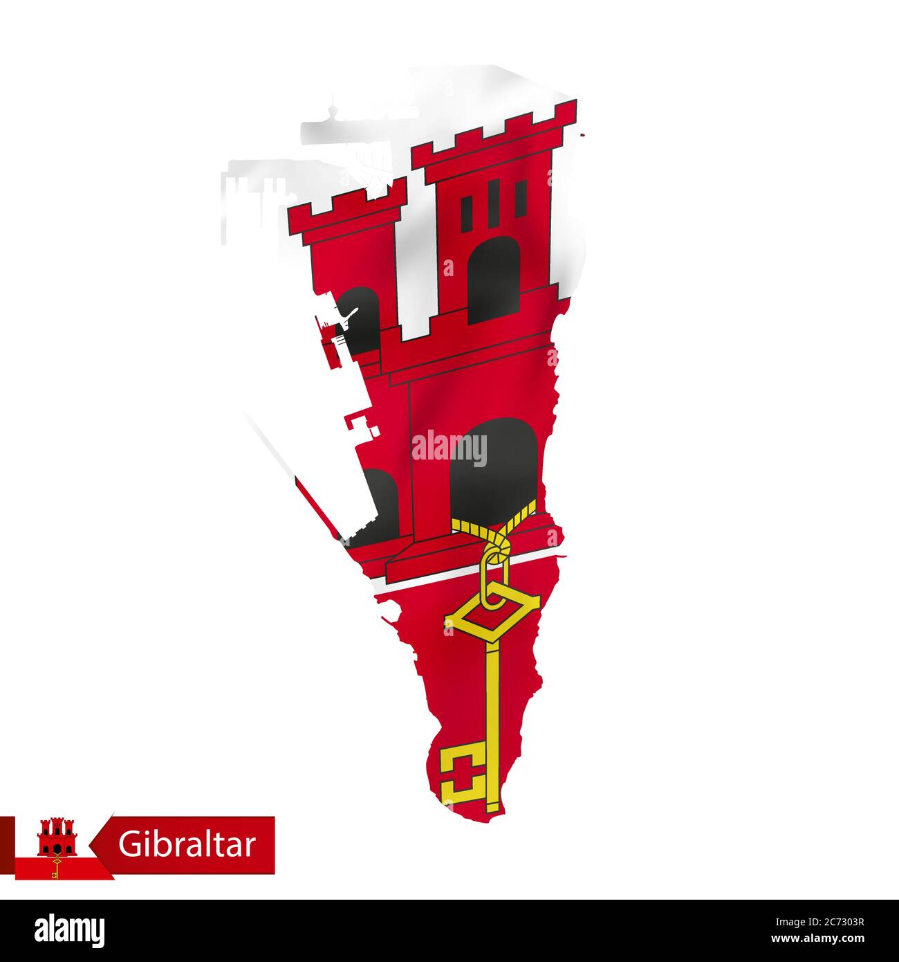 Gibraltar map with waving flag of country. Vector illustration Stock ...