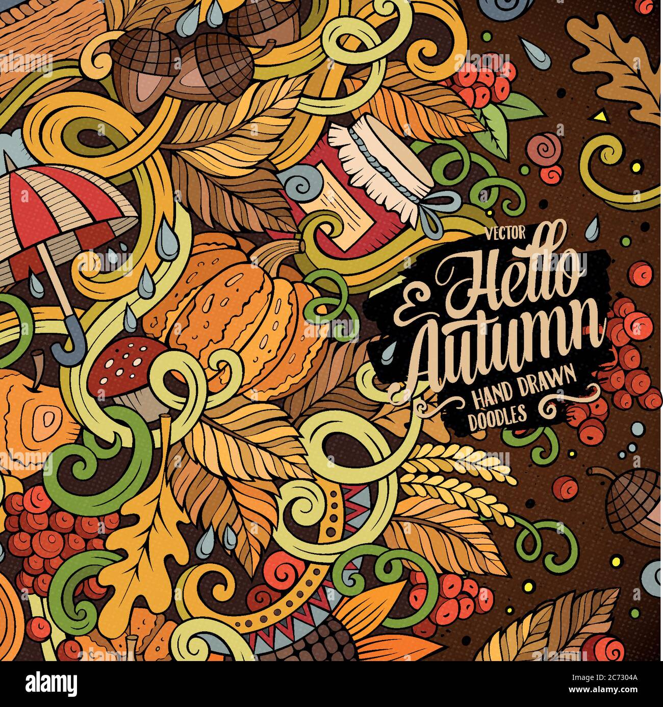 Cartoon cute doodles hand drawn Autumn frame design Stock Vector Image ...