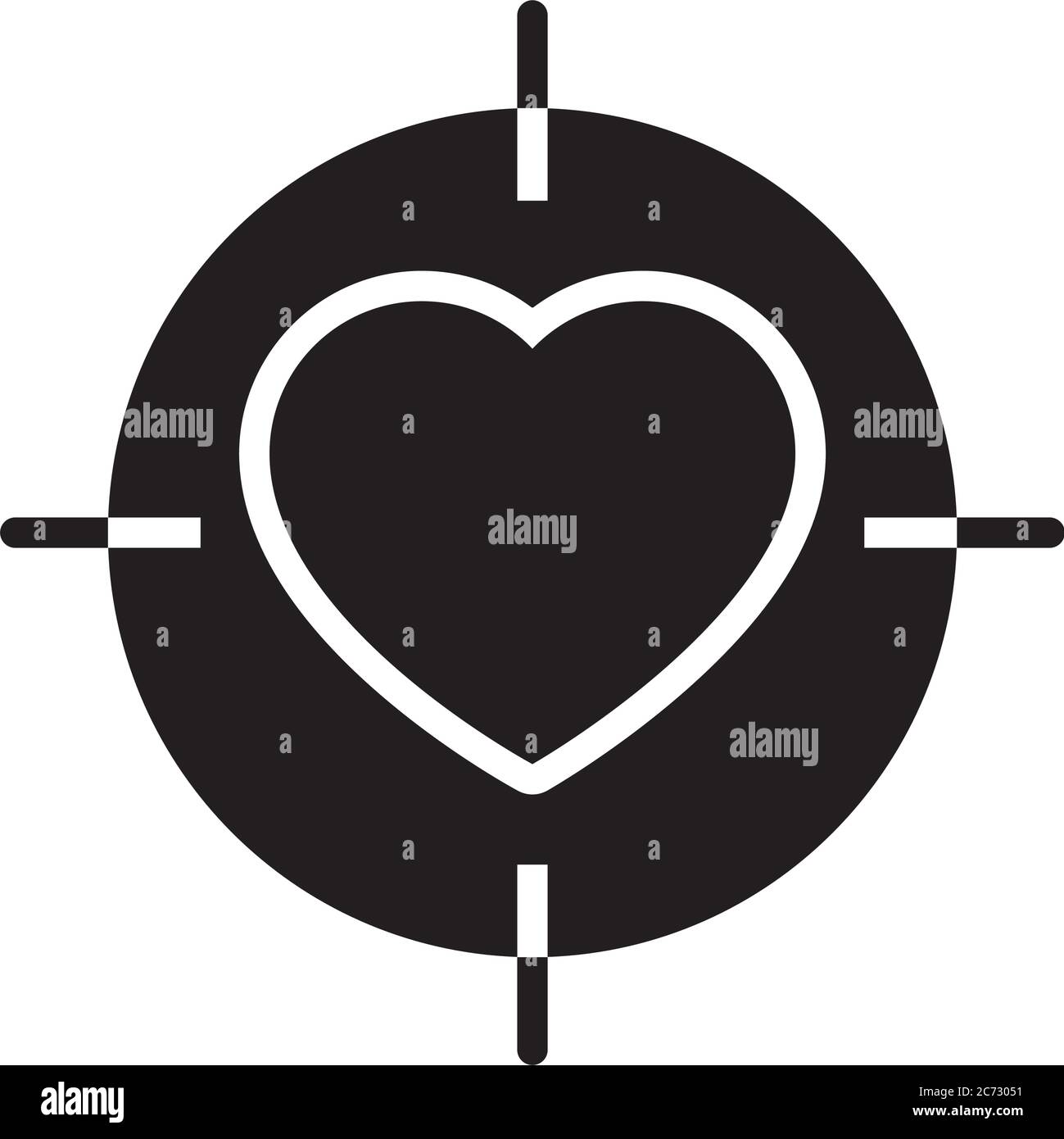 target with heart icon over white background, silhouette style, vector ...