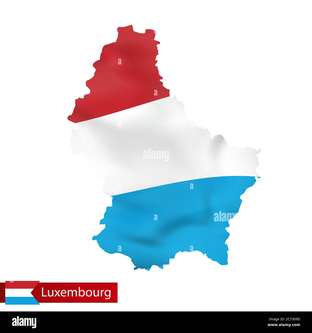 Luxembourg map with waving flag of country. Vector illustration Stock ...