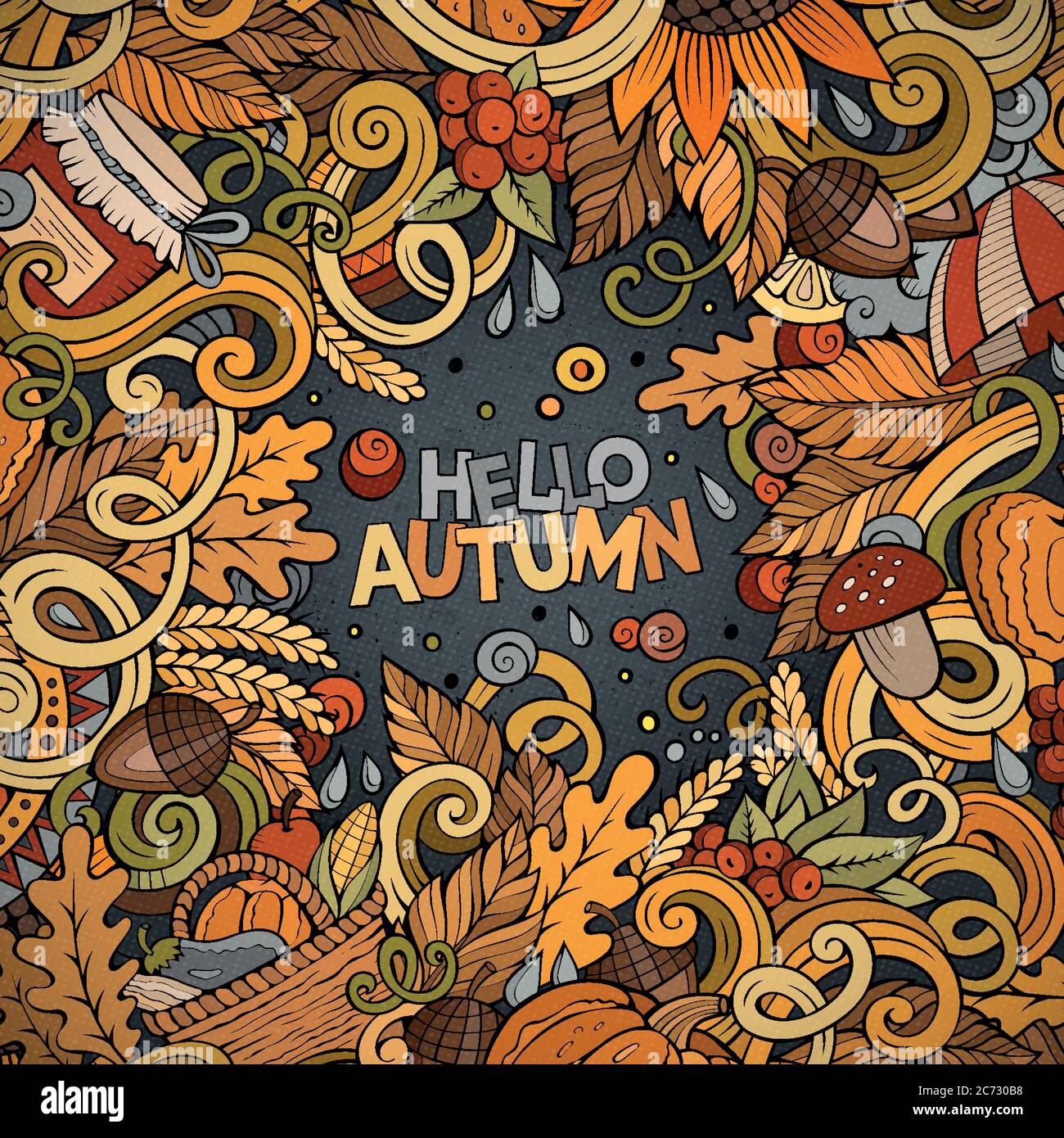 Cartoon cute doodles hand drawn Autumn frame design Stock Vector Image ...