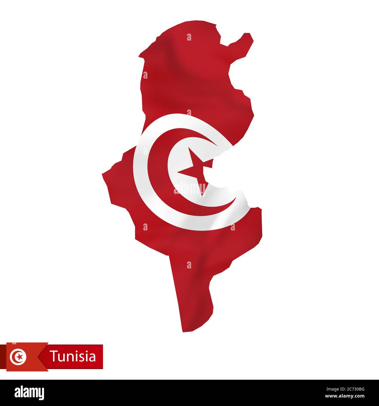 Tunisia map with waving flag of country. Vector illustration Stock ...