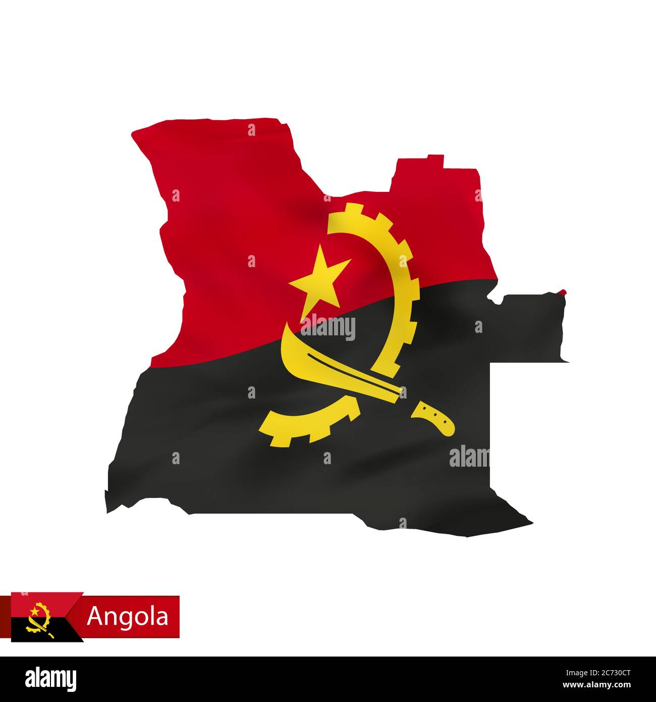 Angola map with waving flag of country. Vector illustration Stock ...