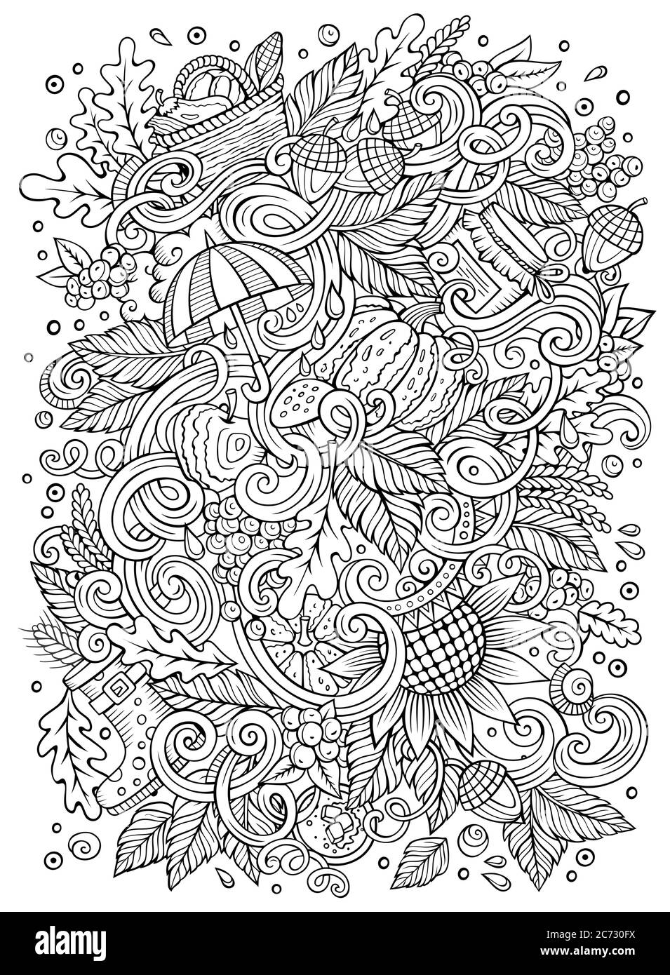 Cartoon cute doodles hand drawn autumn illustration Stock Vector Image ...