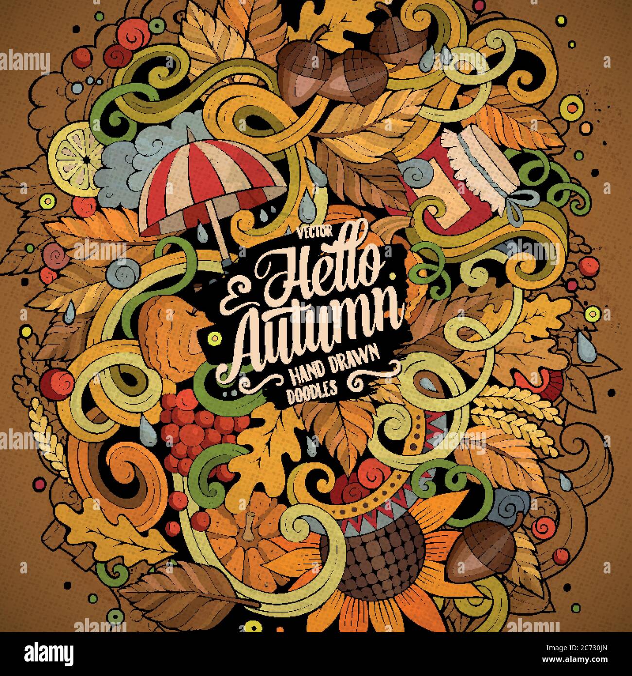 Cartoon cute doodles hand drawn autumn illustration Stock Vector Image ...