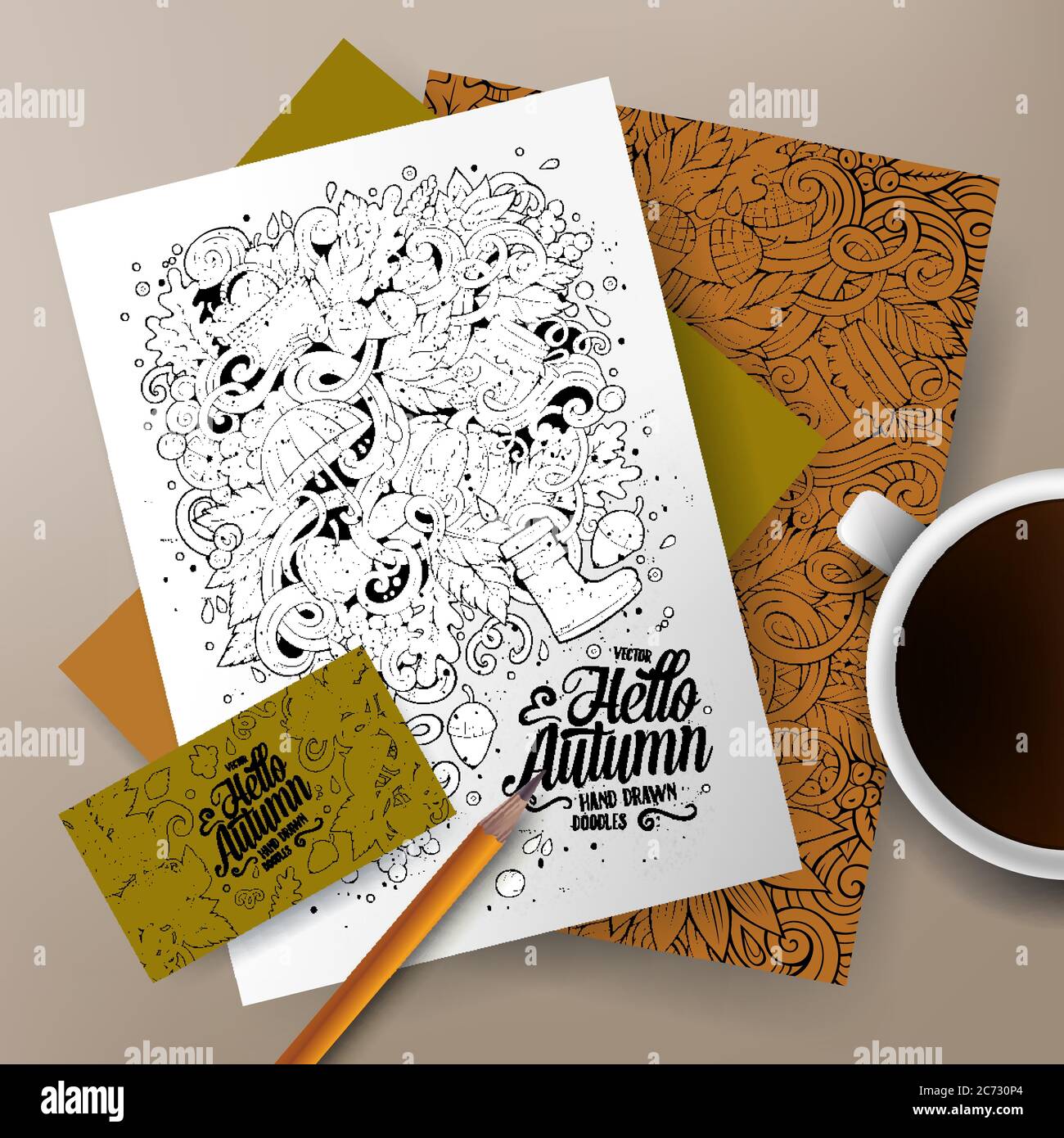 Cartoon doodles Autumn corporate identity set Stock Vector Image & Art ...