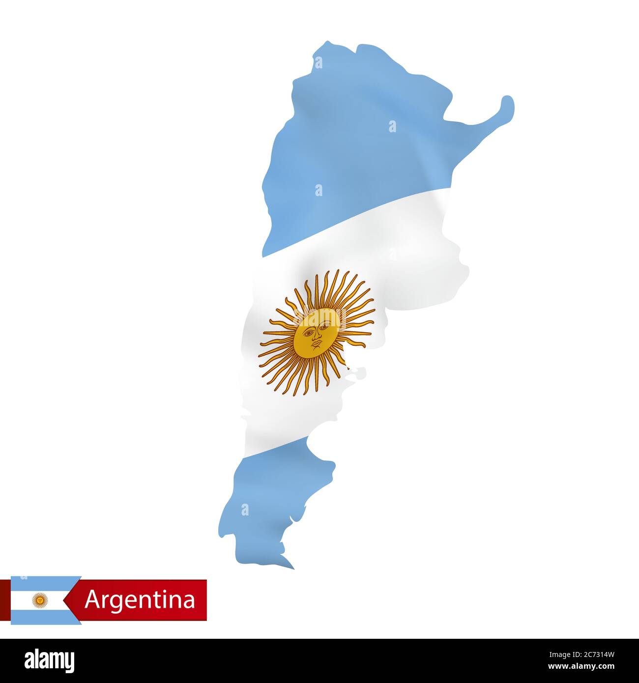 Argentina map with waving flag of country. Vector illustration Stock ...