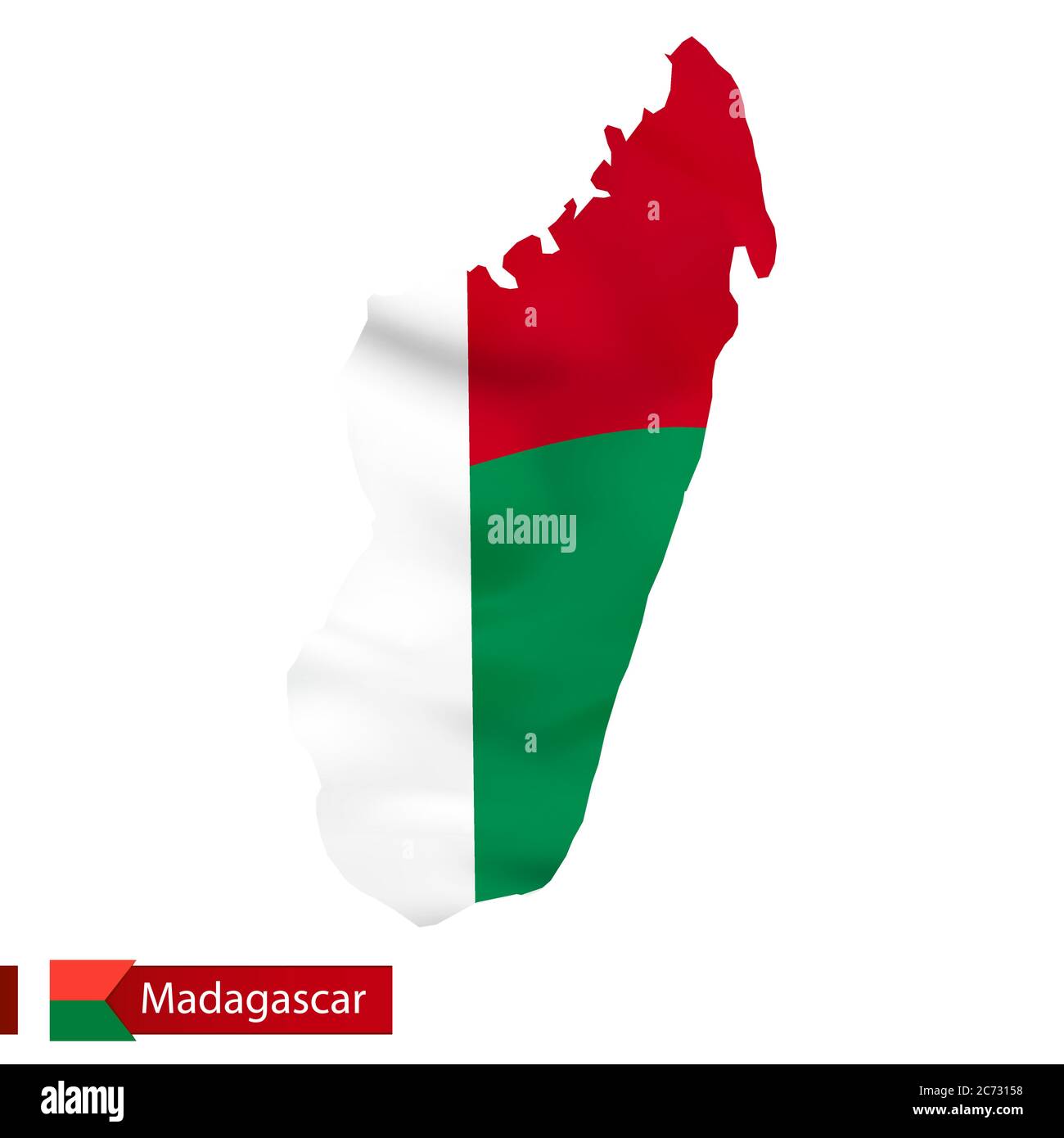 Madagascar map with waving flag of country. Vector illustration Stock ...