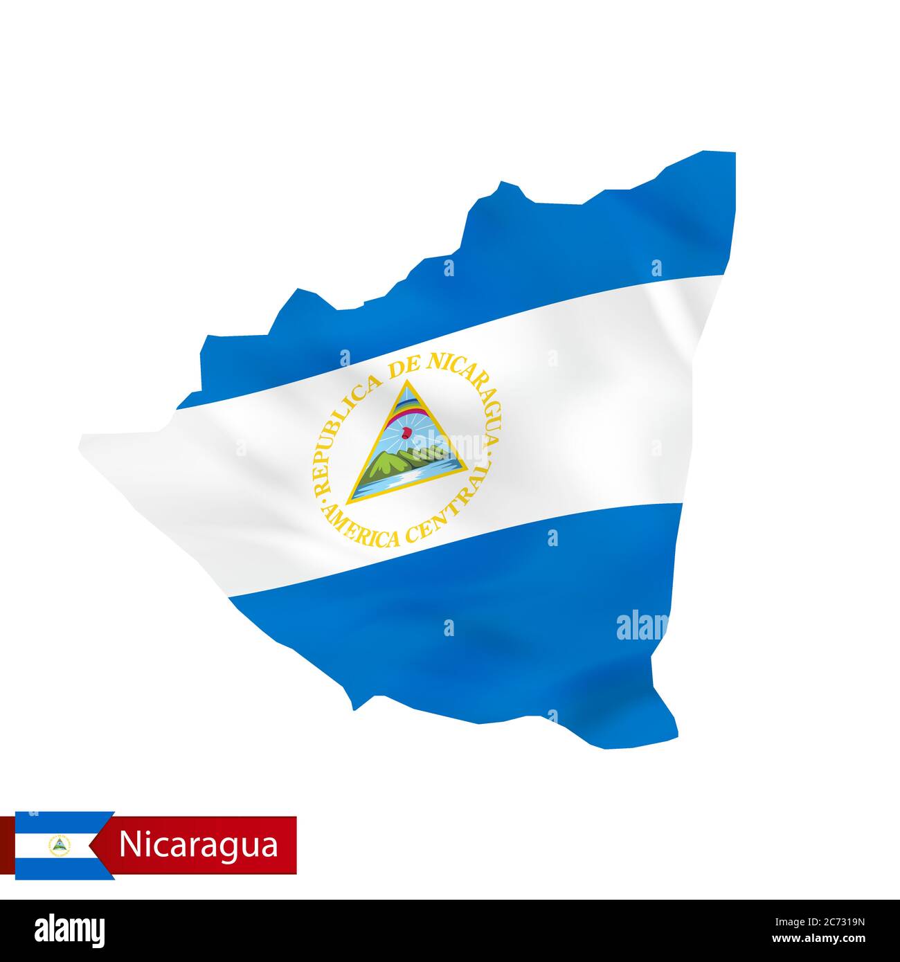 Nicaragua map with waving flag of country. Vector illustration Stock ...
