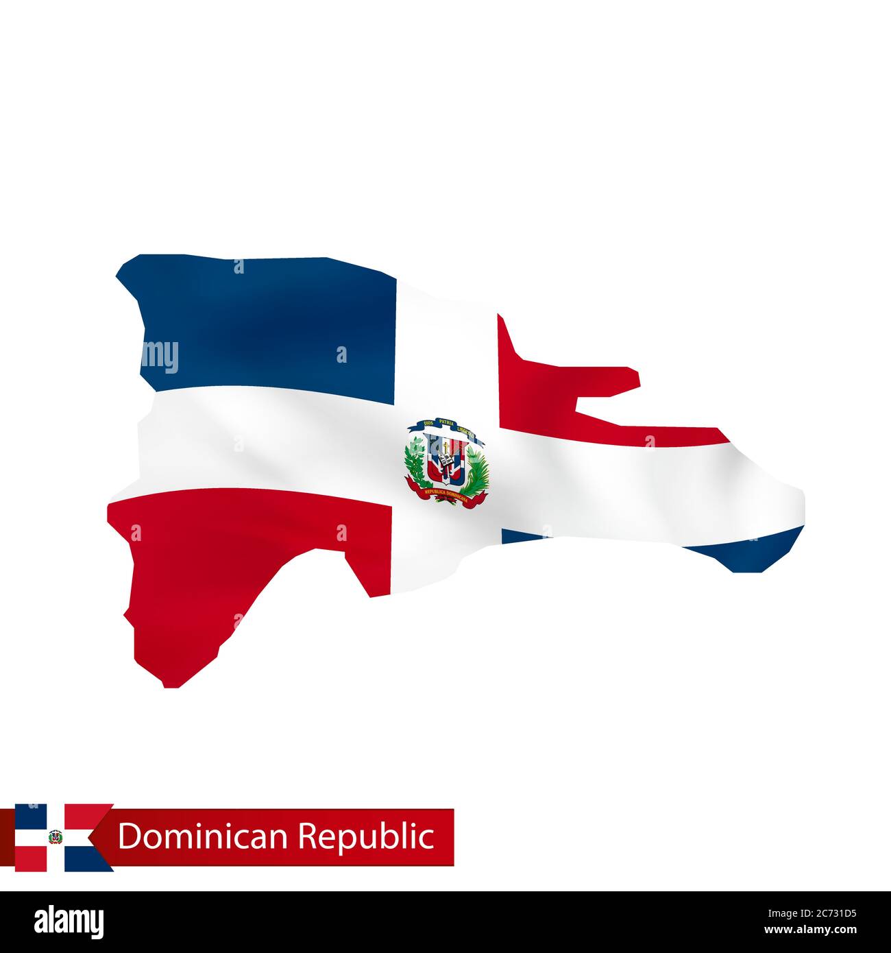 Dominican Republic map with waving flag of country. Vector illustration ...