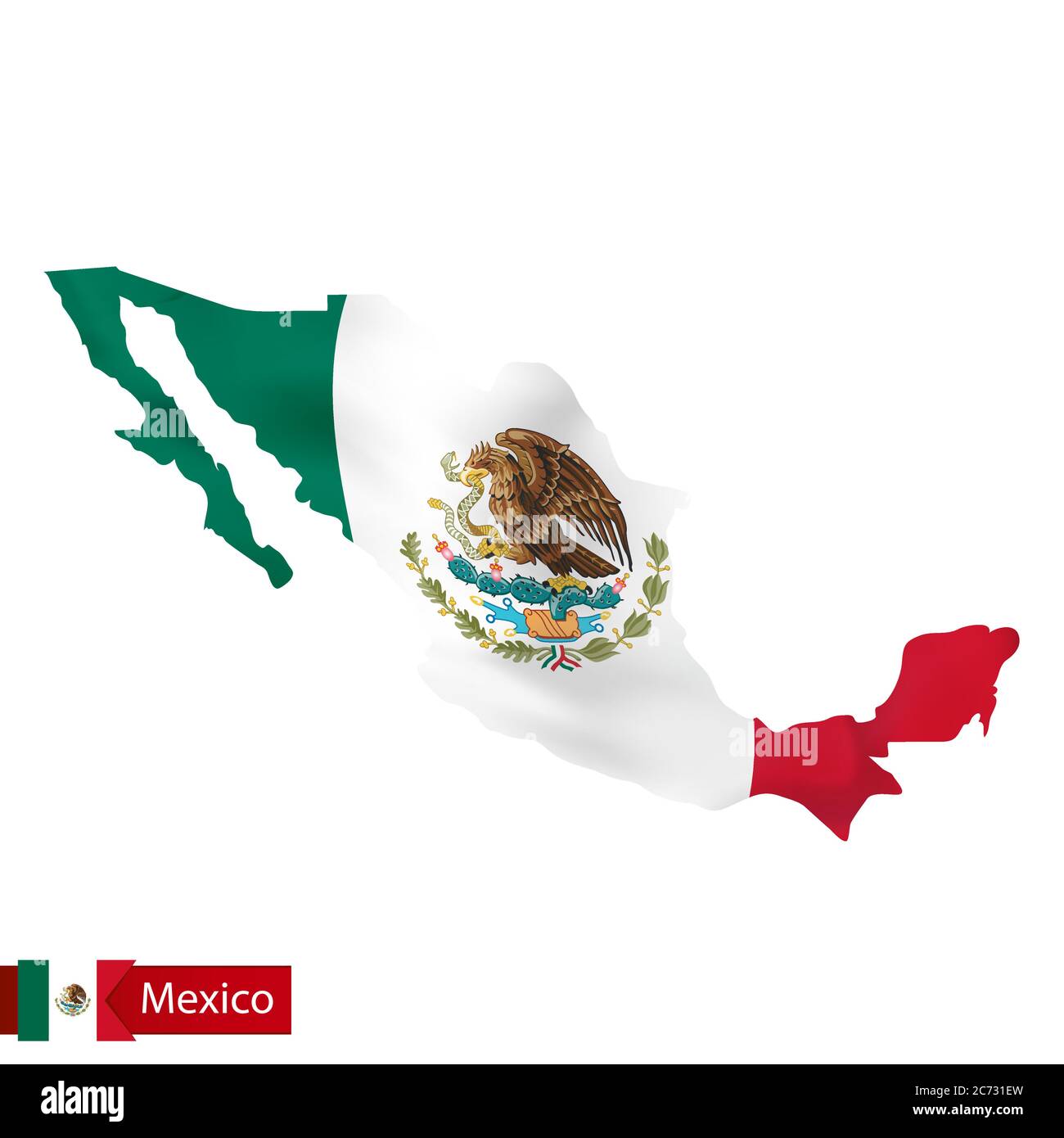 Mexico map with waving flag of country. Vector illustration Stock ...