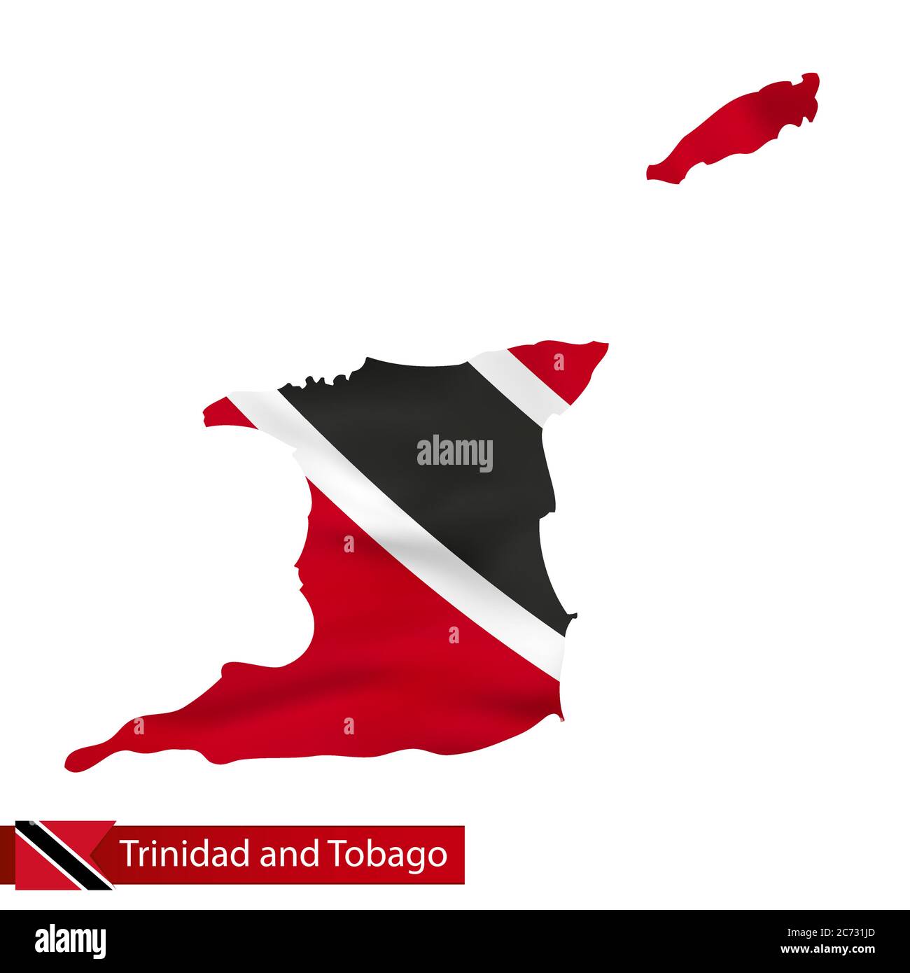 Trinidad and Tobago map with waving flag of country. Vector ...