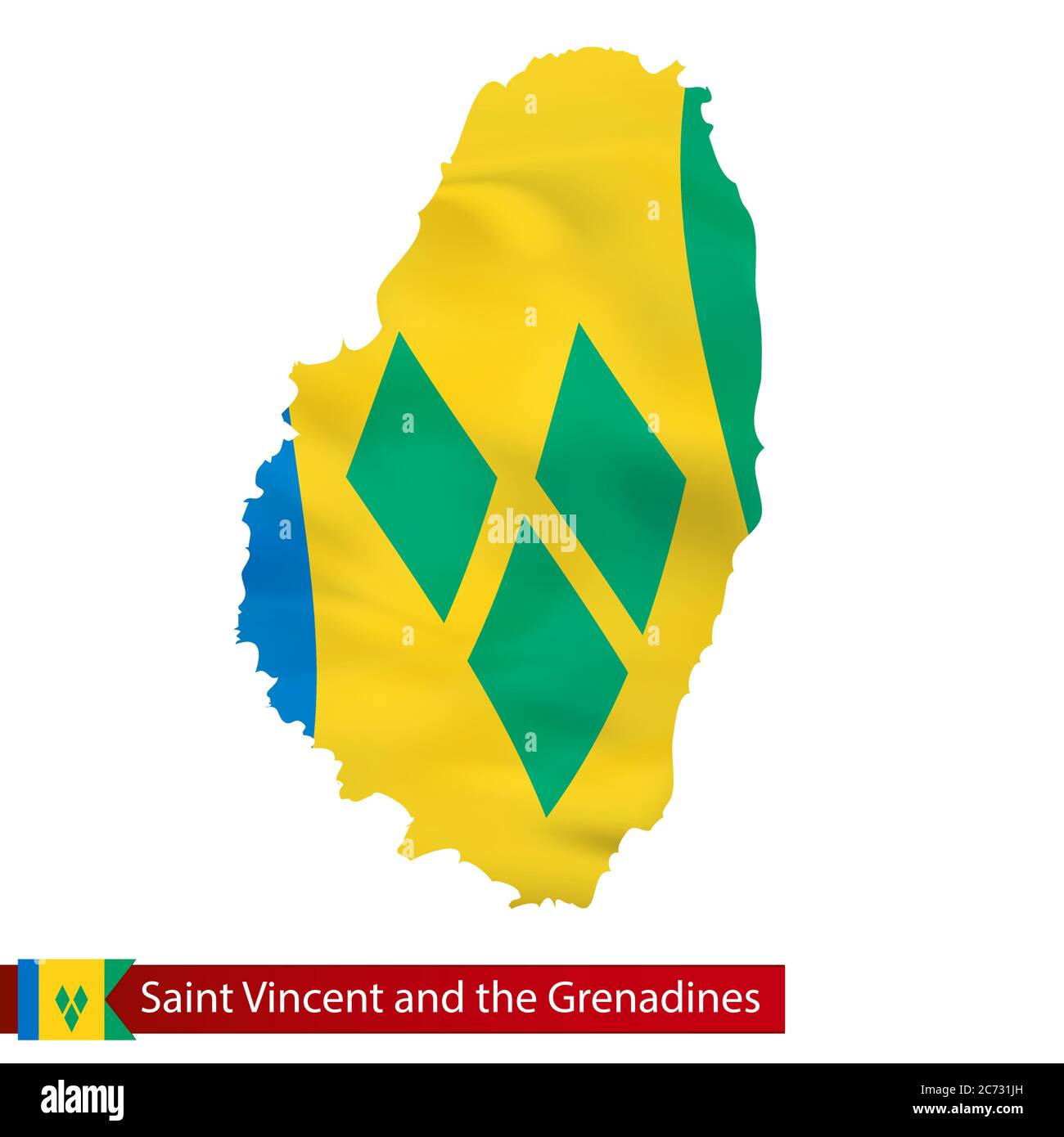 Saint Vincent and the Grenadines map with waving flag of country ...