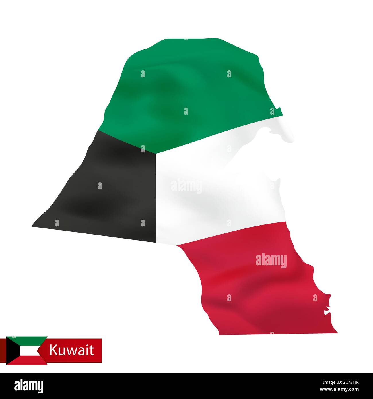 Kuwait map with waving flag of country. Vector illustration Stock ...
