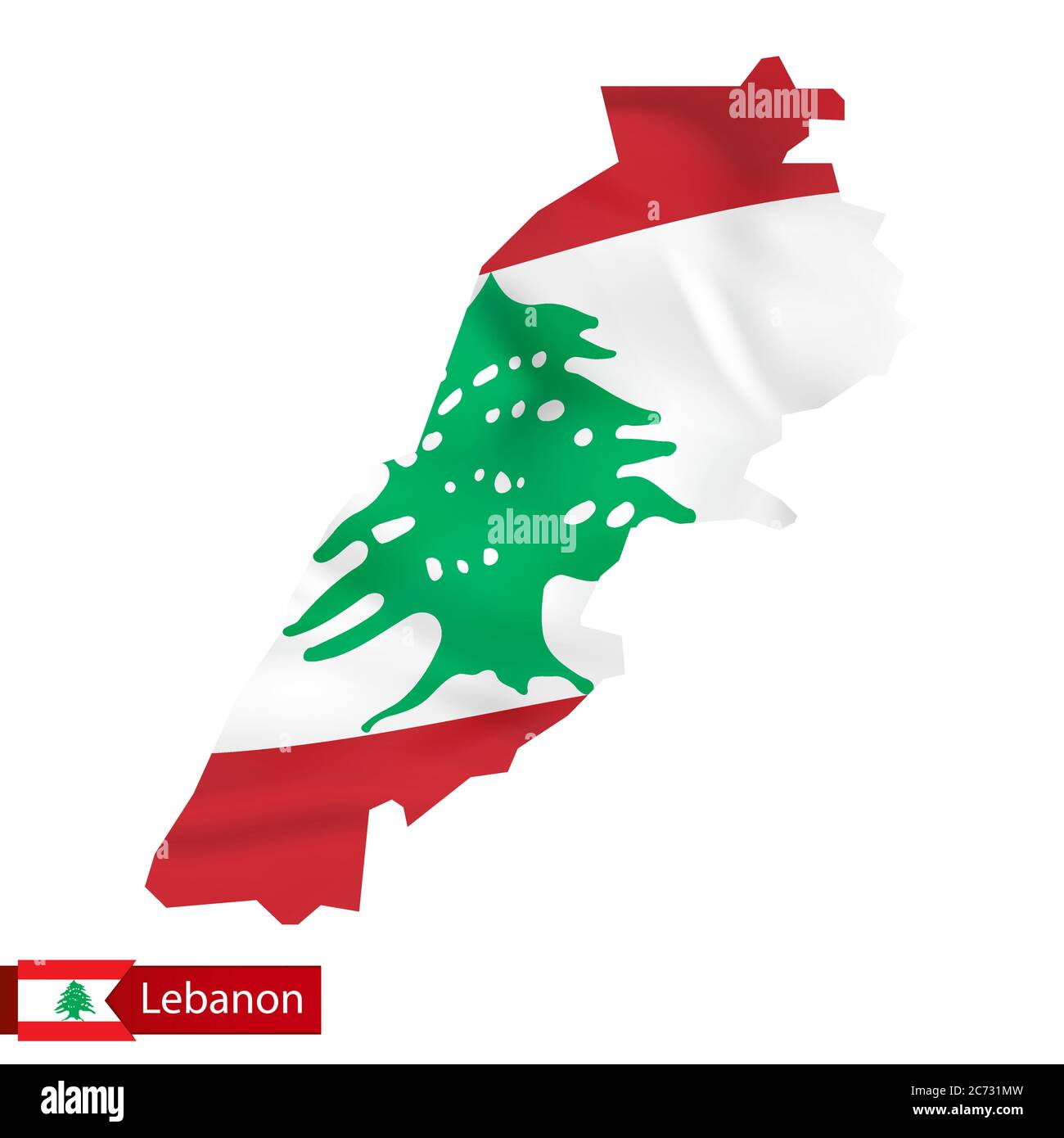 Lebanon map with waving flag of country. Vector illustration Stock ...