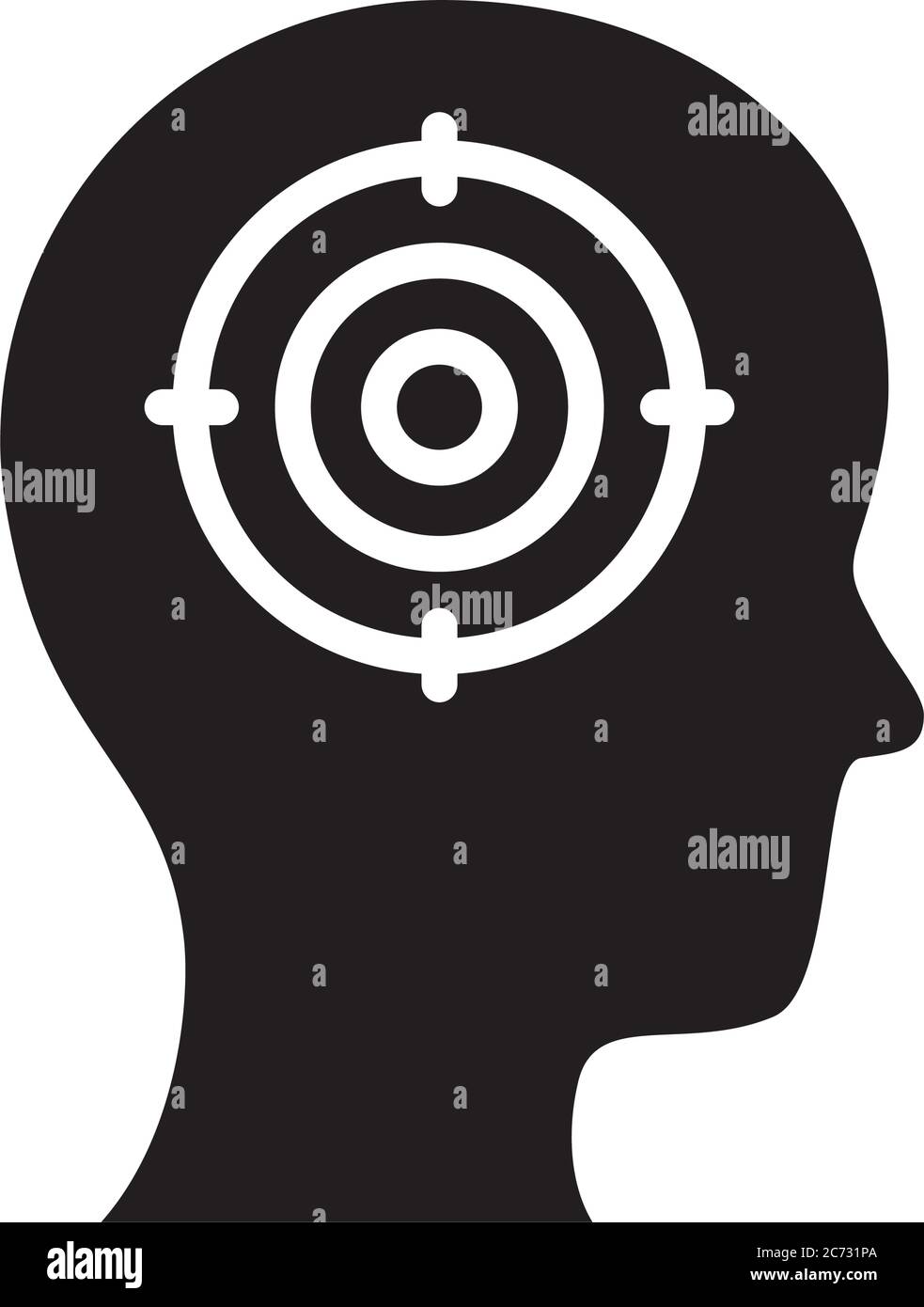 head with target icon over white background, silhouette style, vector ...