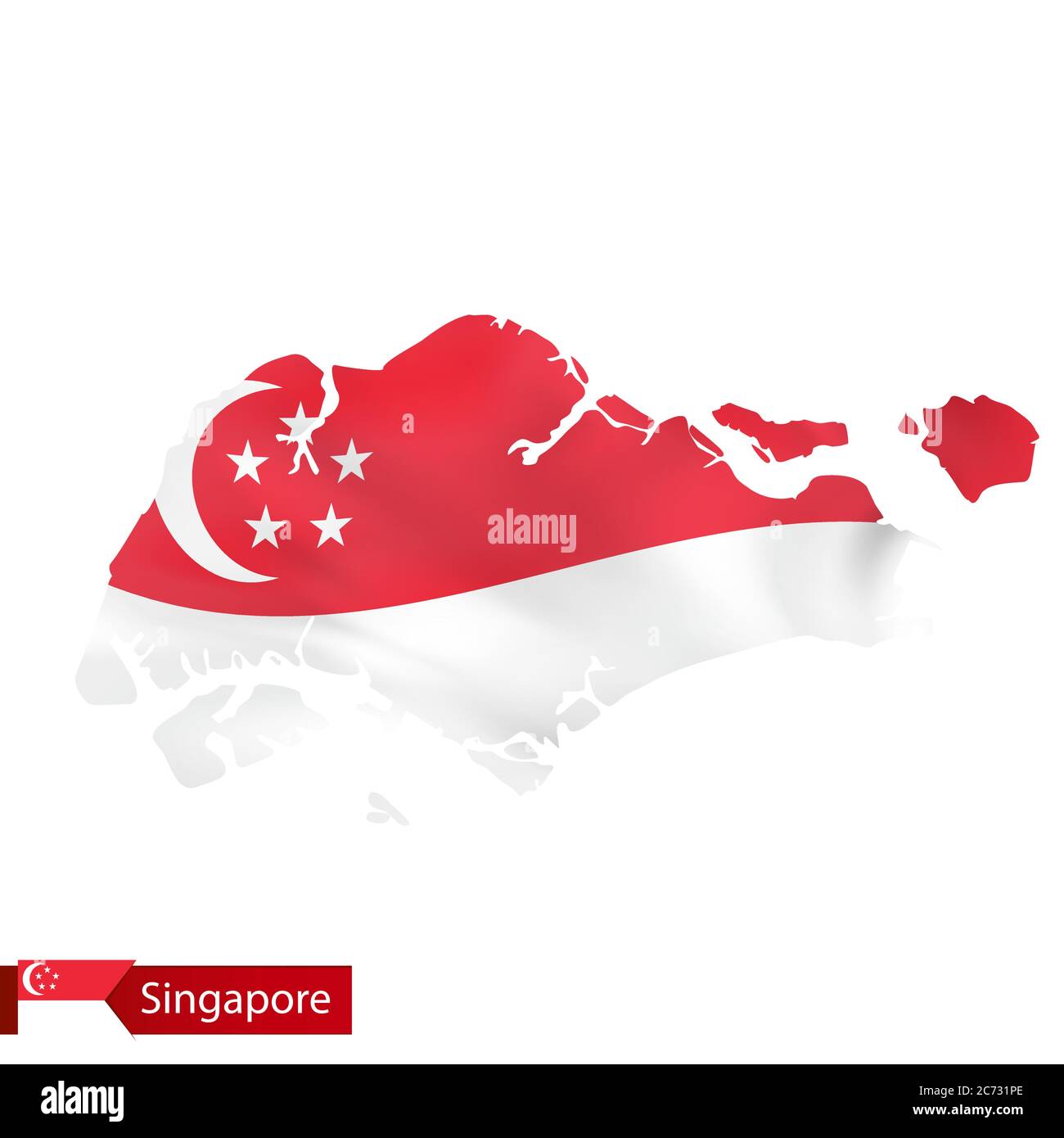 Singapore map with waving flag of country. Vector illustration Stock ...