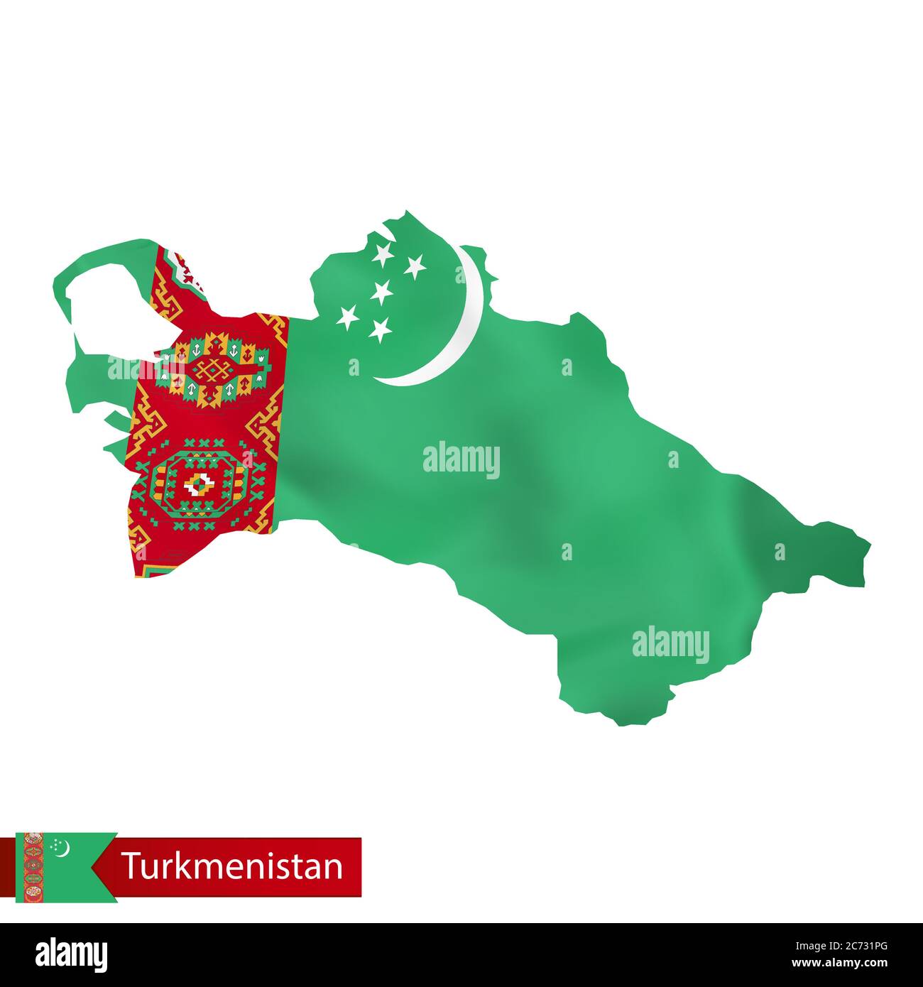 Turkmenistan map with waving flag of country. Vector illustration Stock ...