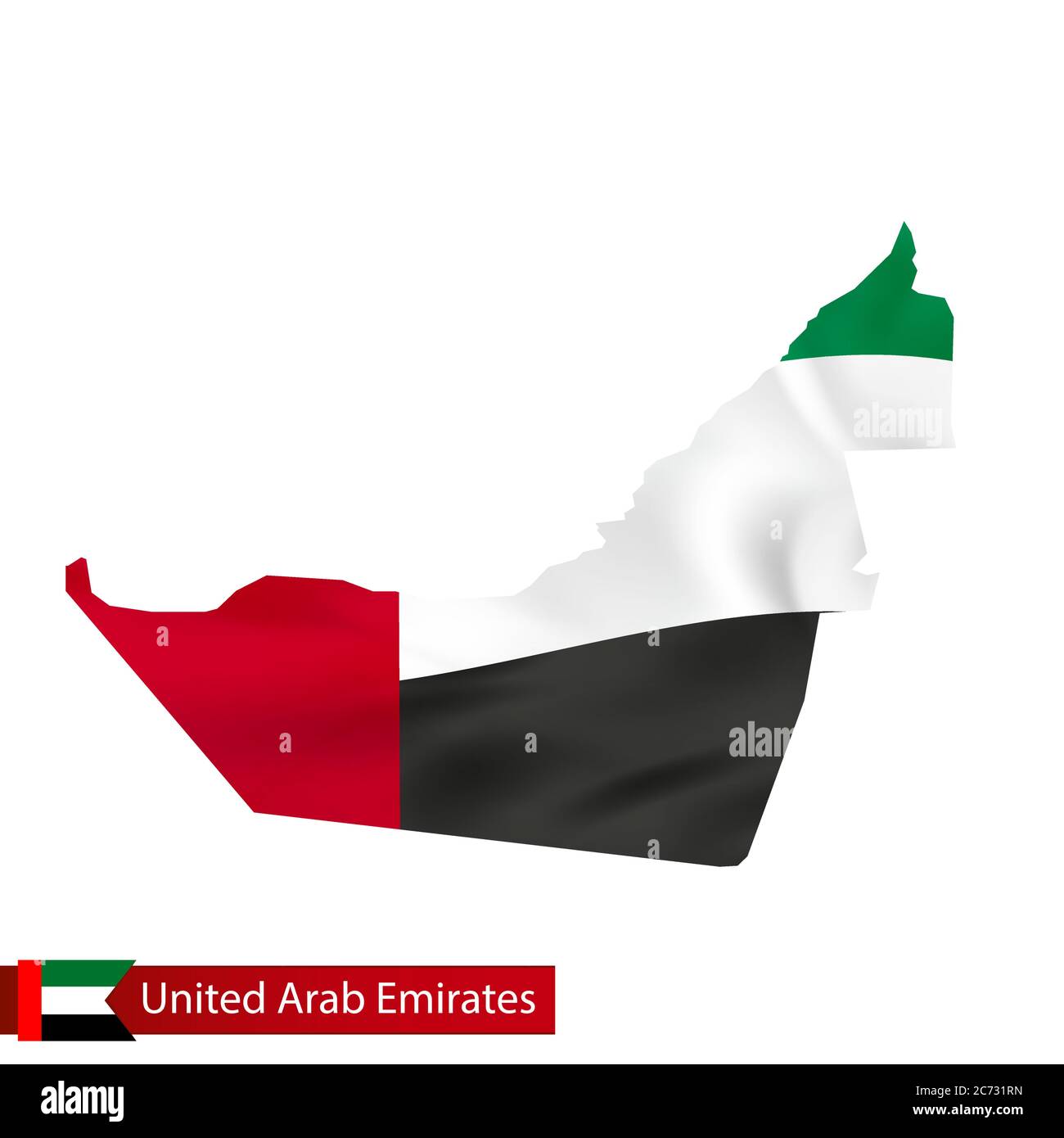 United Arab Emirates map with waving flag of country. Vector ...
